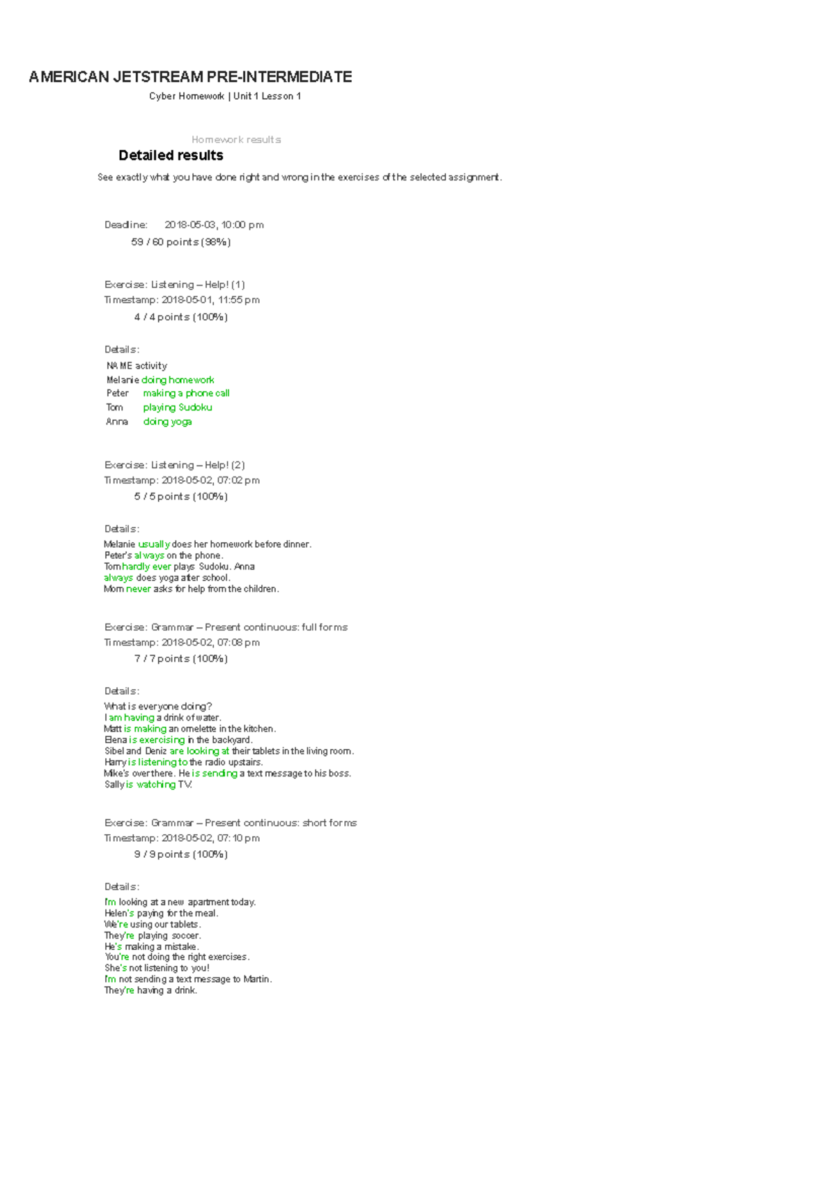 Ingles Nivel 2 (Workbooks) - AMERICAN JETSTREAM PRE-INTERMEDIATE Cyber Homework | Unit 1 Lesson ...