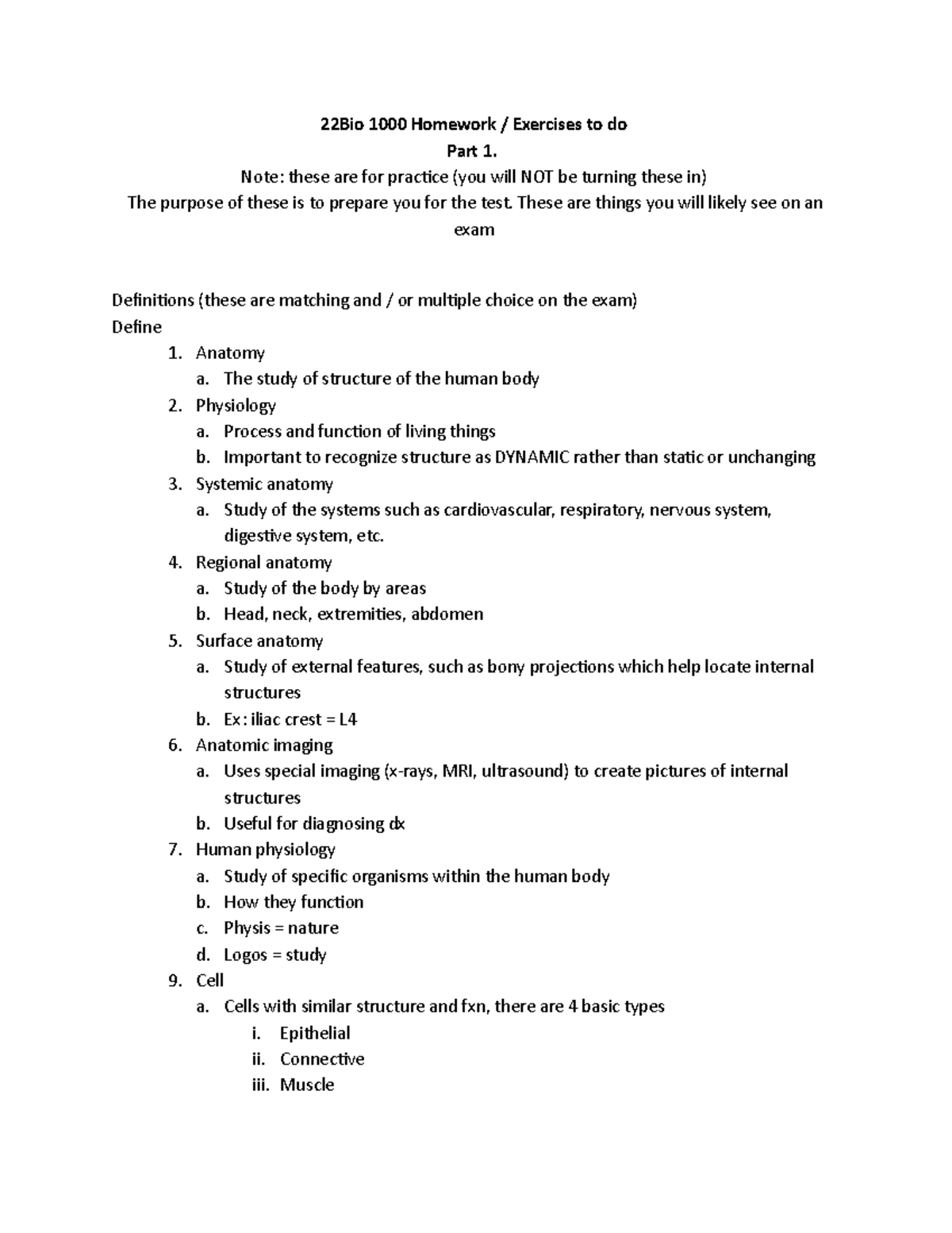 Bio 1000 Homework Exercises to do - 22Bio 1000 Homework / Exercises to ...