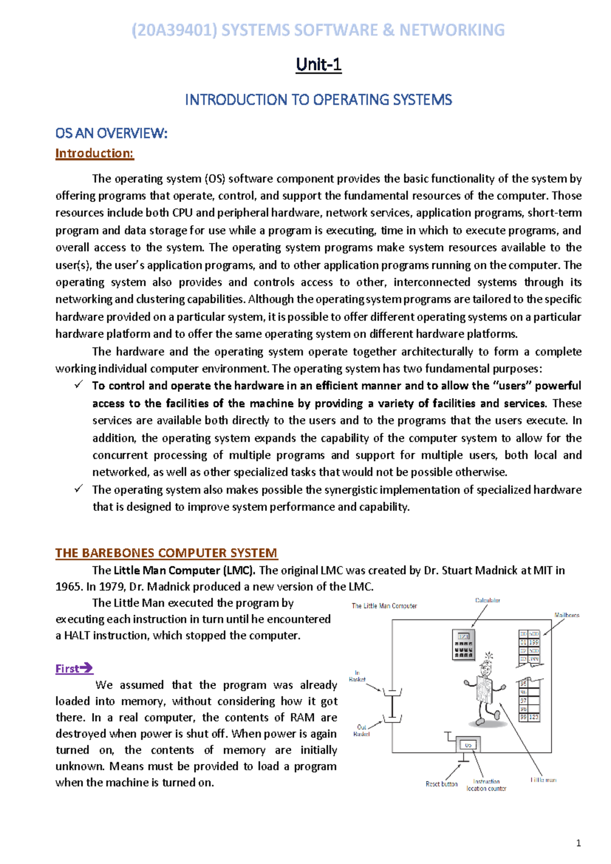 SSN Unit-1 - SSN study material - INTRODUCTION TO OPERATING SYSTEMS OS ...