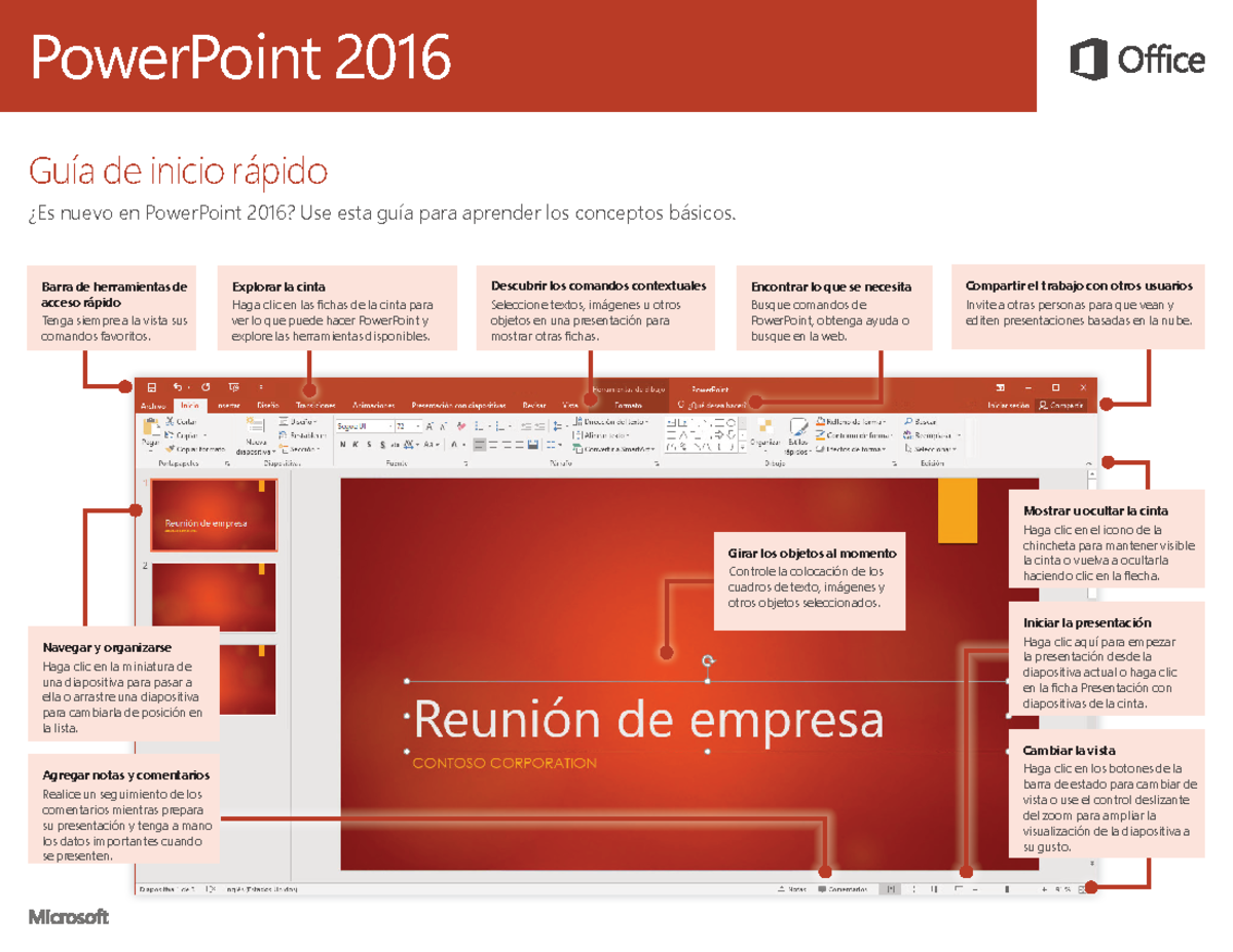 Powerpoint 2016 Quick Start Guide - Guía de inicio rápido ¿Es nuevo en PowerPoint 2016? Use esta ...