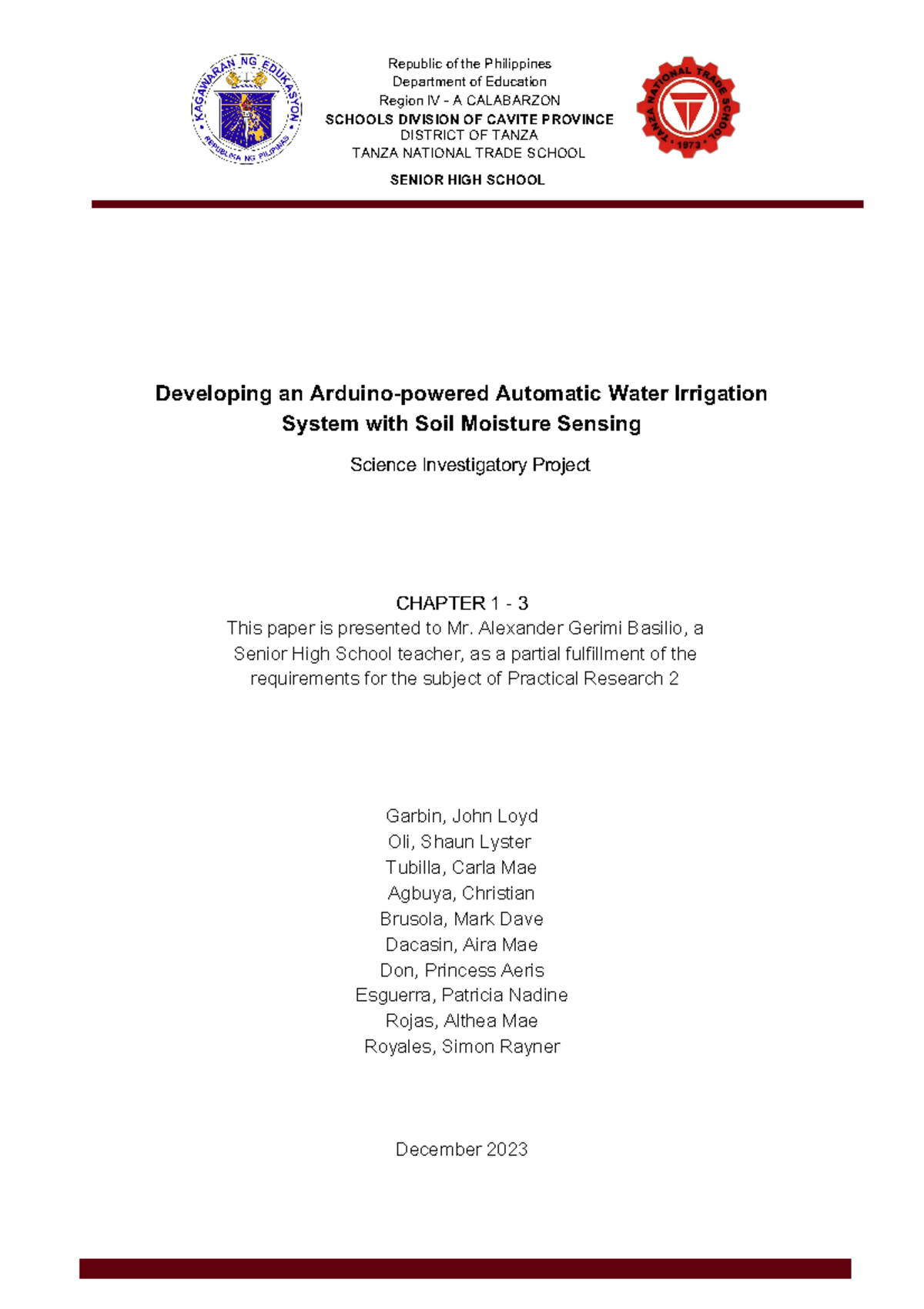 Sample Research Proposal - Republic of the Philippines Department of ...