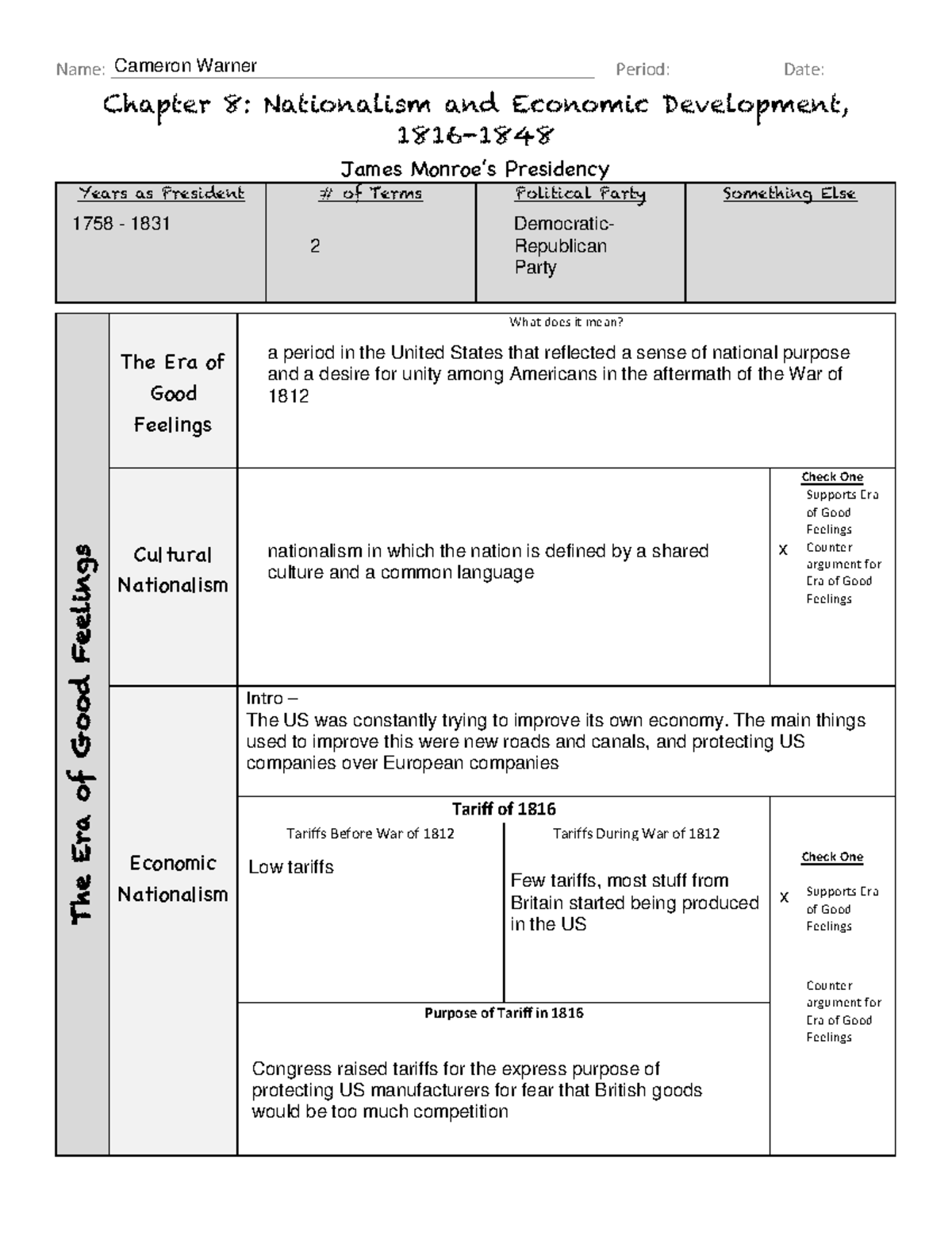 Chapter 8 Graphic Organizer - Name ...