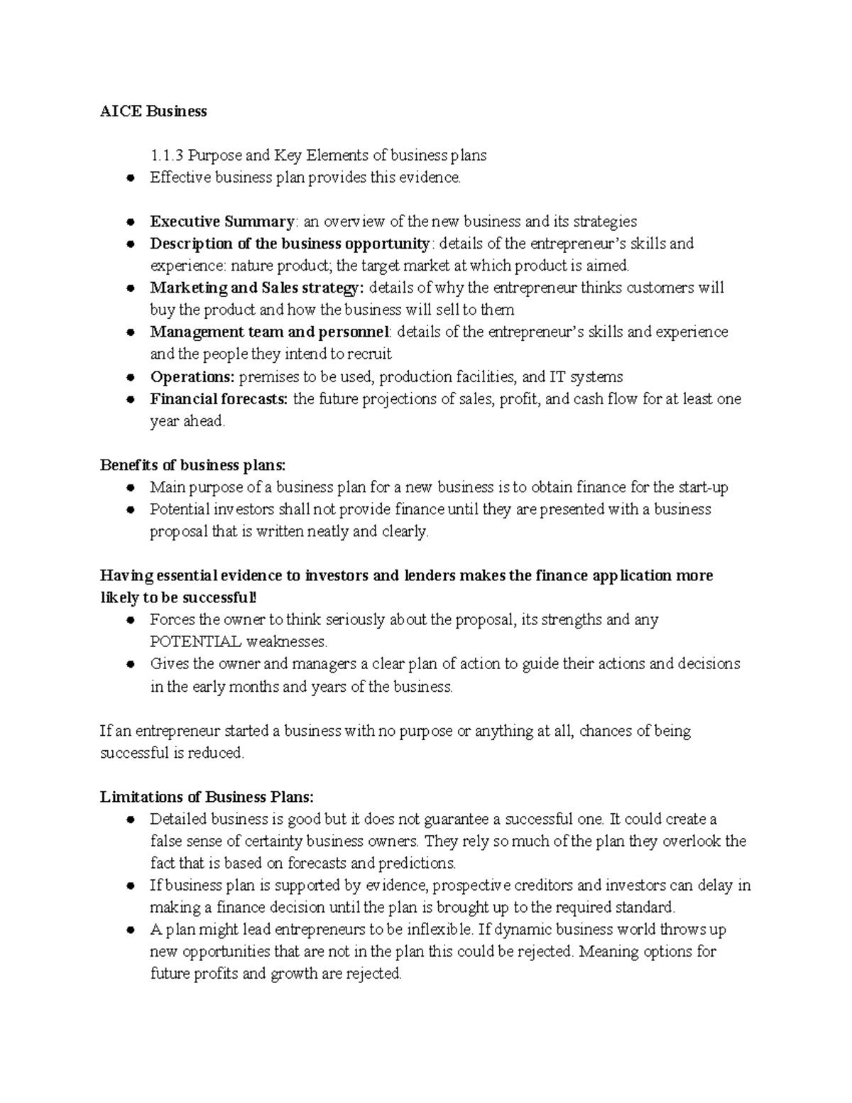 Chapter One - Enterprise - AICE Business 1.1 Purpose and Key Elements ...
