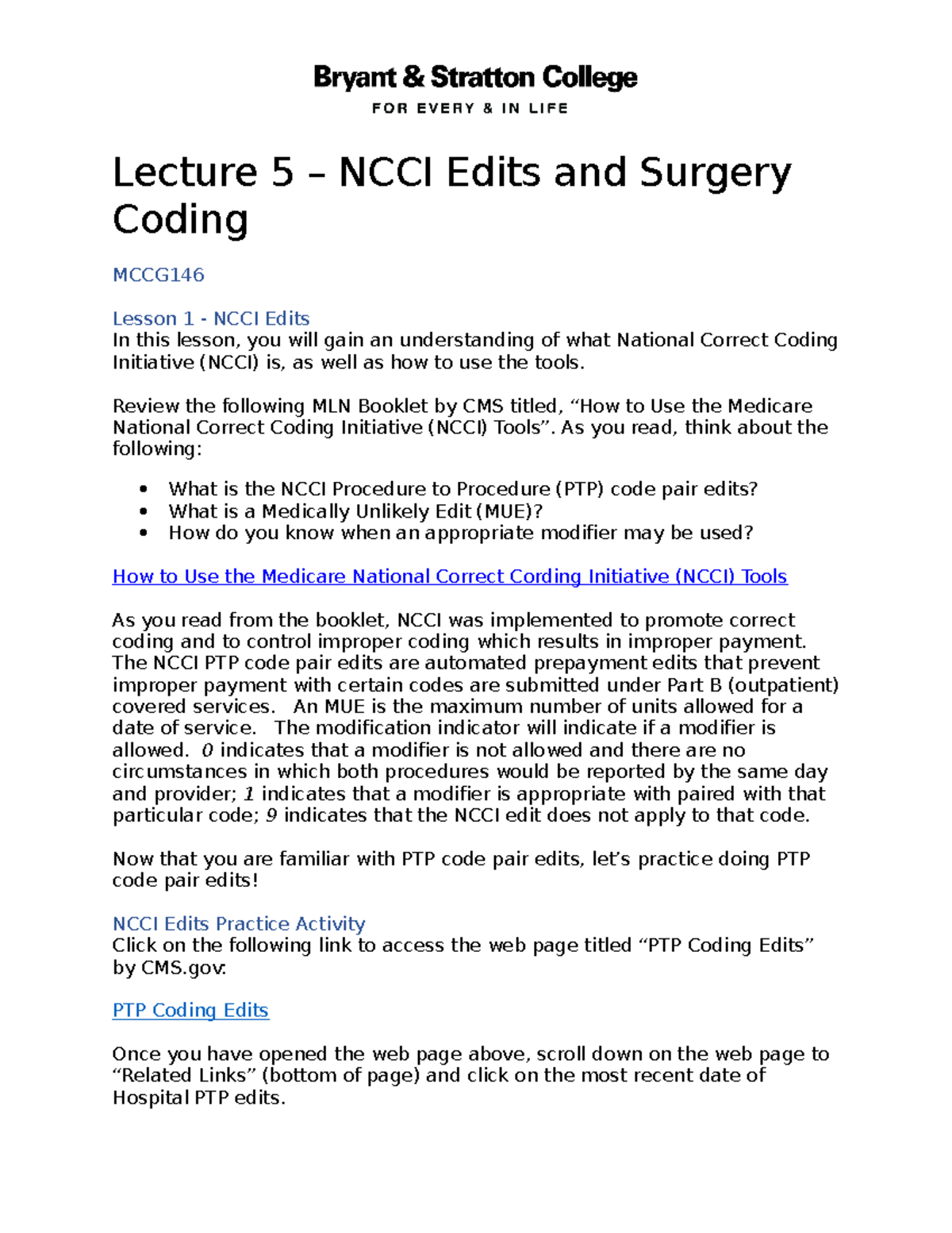 Mccg146 Lecture 5 Ncci Edits And Surgery Coding Lecture 5 Ncci Edits And Surgery Coding