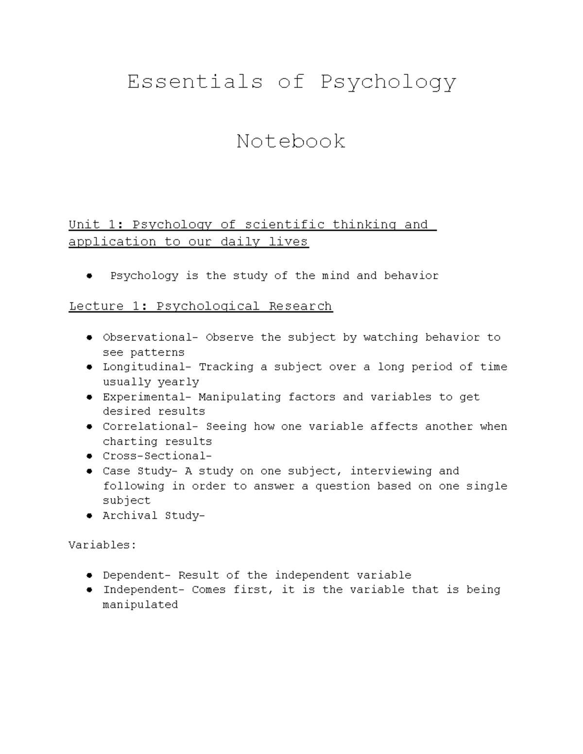 Essentials of Psychology Notebook - Essentials of Psychology Notebook ...