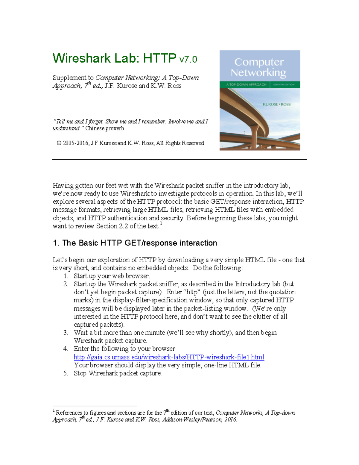 Wireshark HTTP v7 - Wireshark Lab: HTTP v7. Supplement to Computer Networking: A Top-Down ...