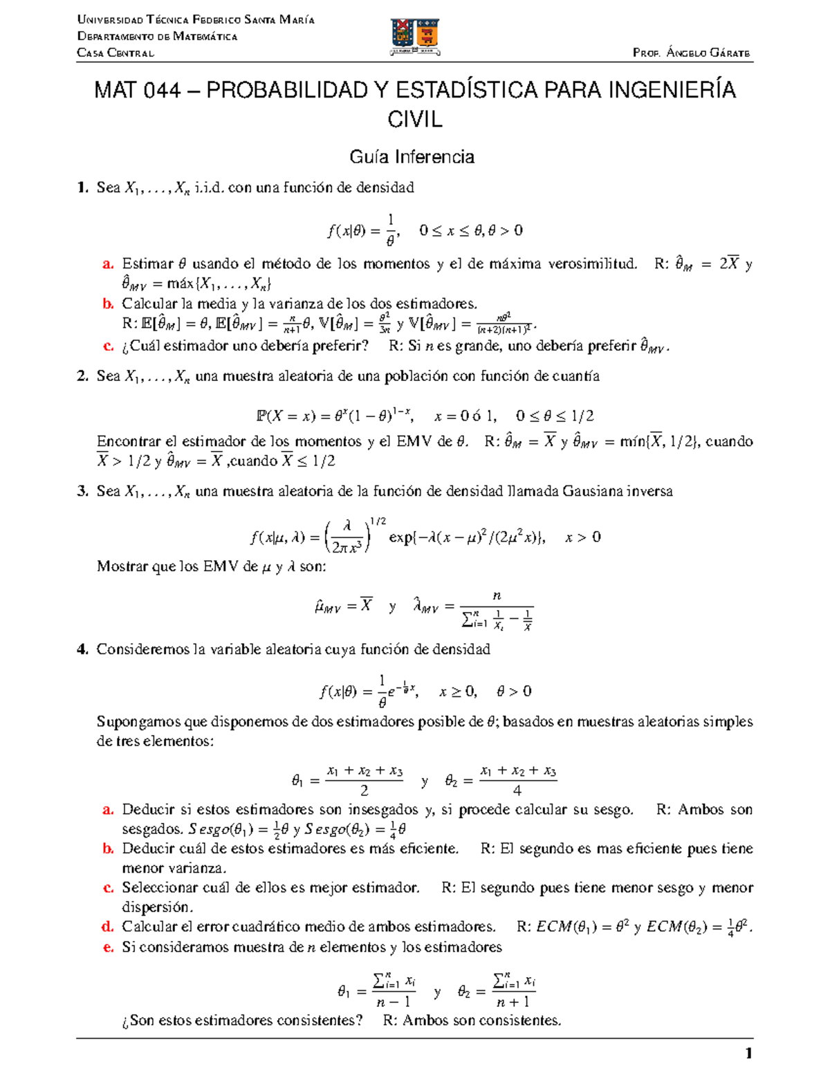 Guia inferencia - Universidad T´ecnica Federico Santa Mar´ıa Departamento de Matem´atica Casa ...
