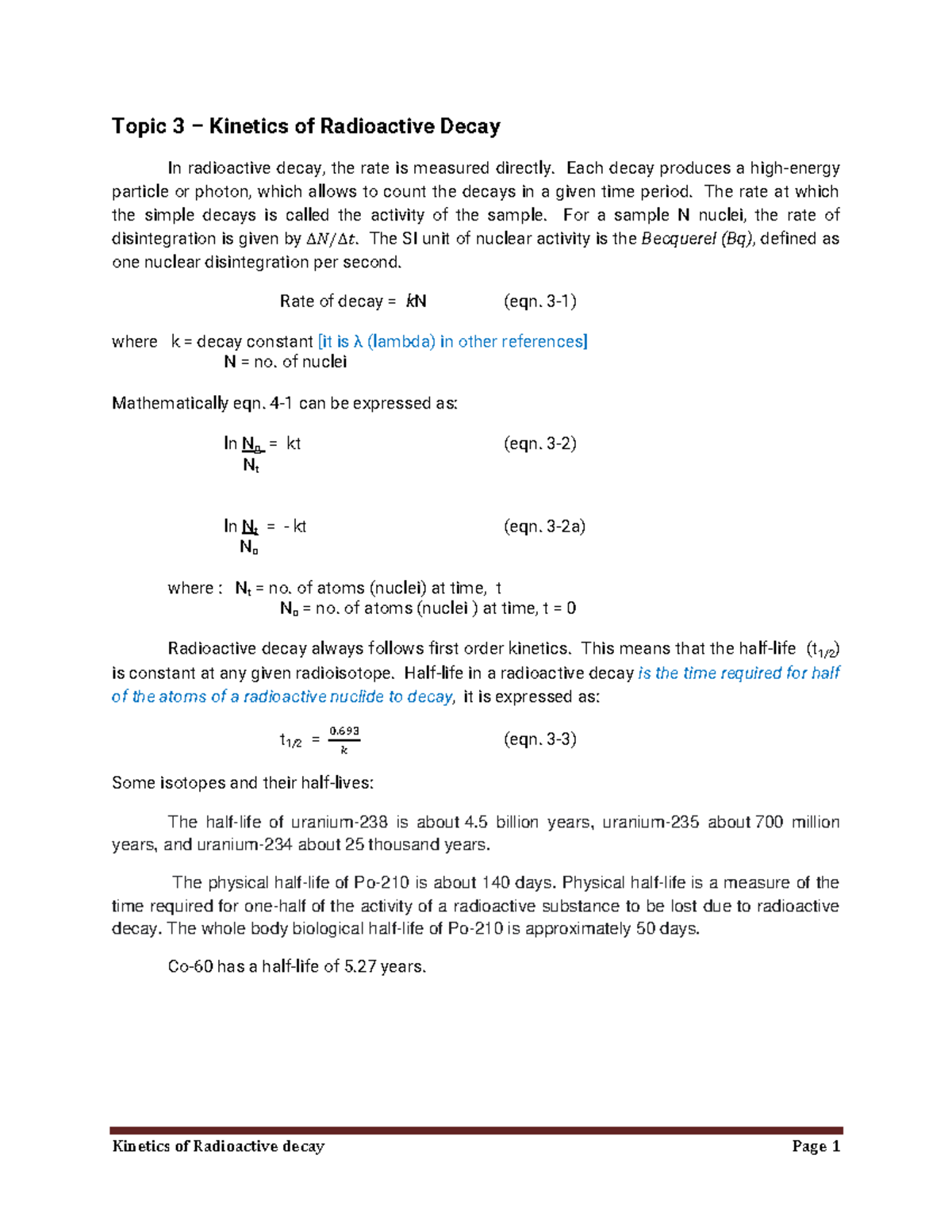 M4 Topic 3 Kinetics of Radioactive Decay - Kinetics of Radioactive ...