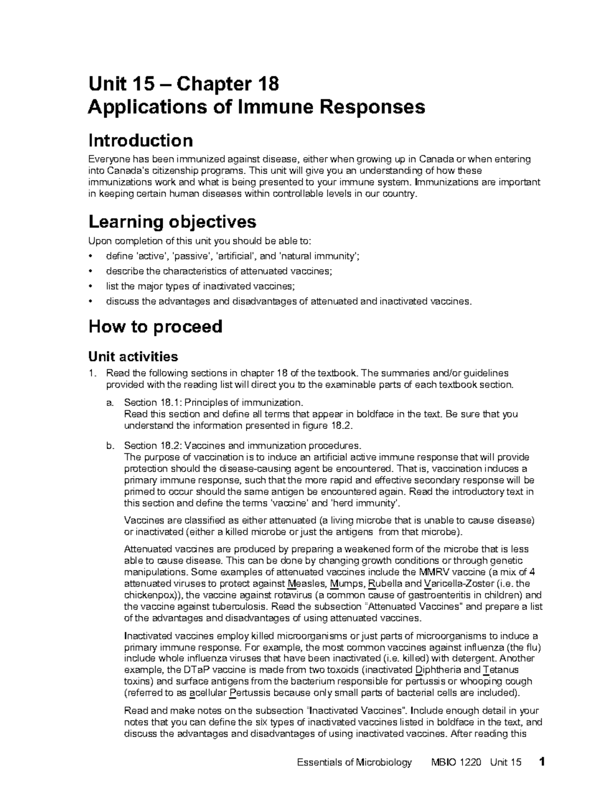 Unit15 9th ed - Essentials of Microbiology MBIO 1220 Unit 15 1 Unit 15 ...
