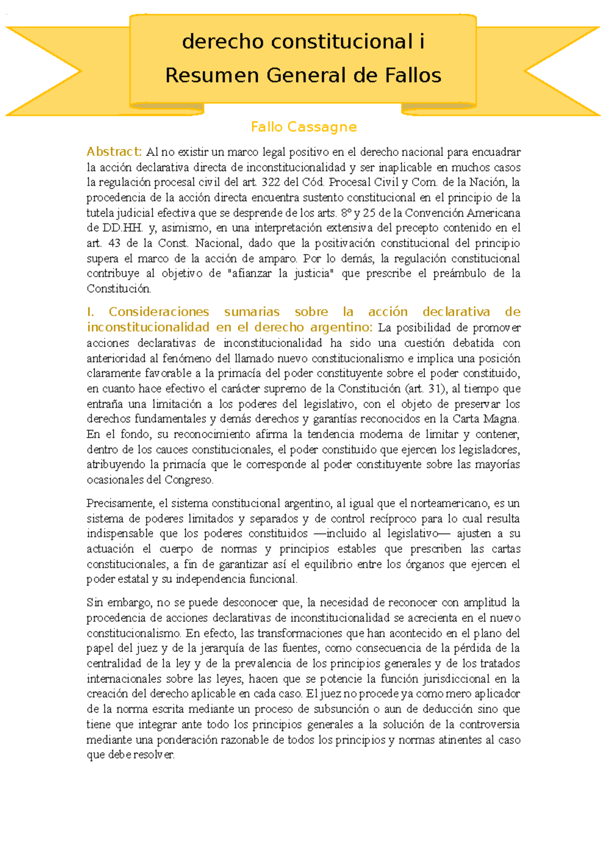 Resúmen General de Fallos - derecho constitucional i Resumen General de Fallos Fallo Cassagne ...