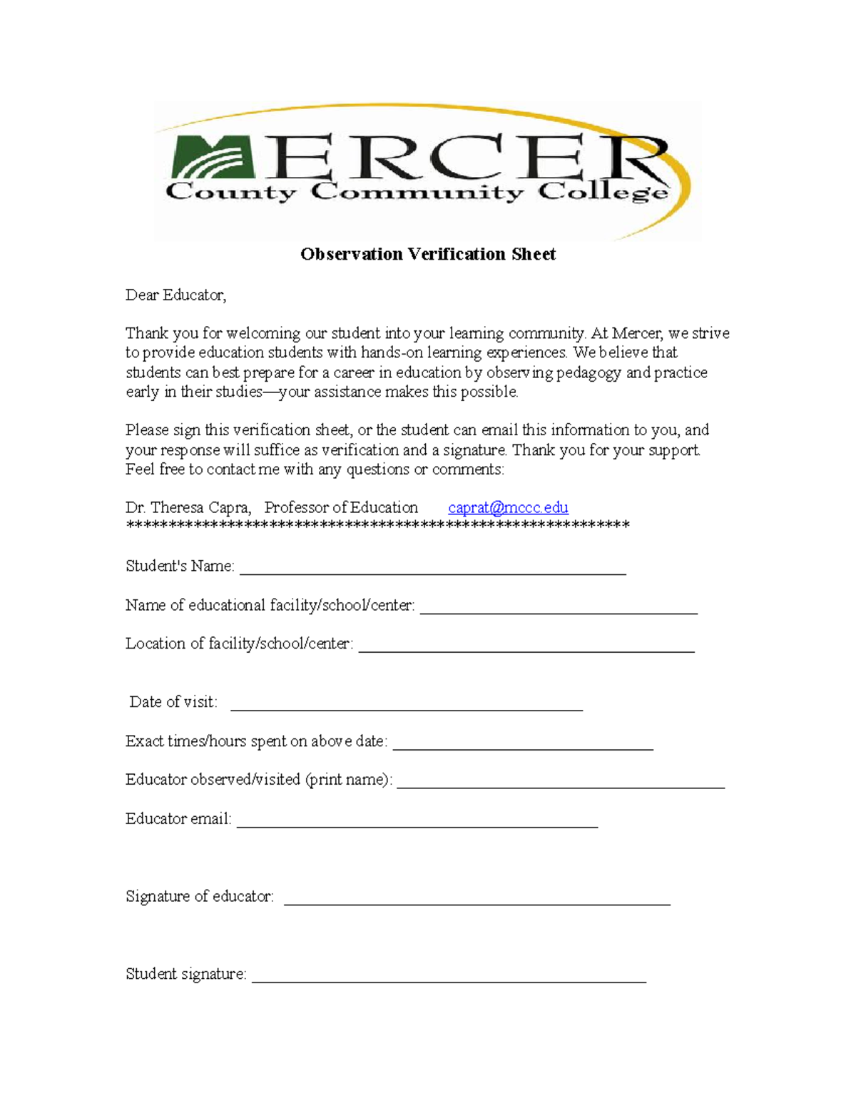 Observation Verification Sheet F2021 - Observation Verification Sheet ...