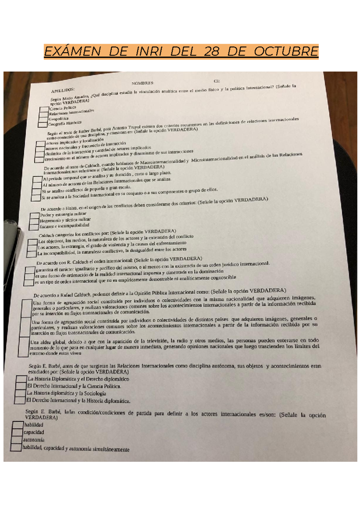 Exámen DE INRI DEL 28 DE Octubre 2020 - Introducción a las Relaciones ...