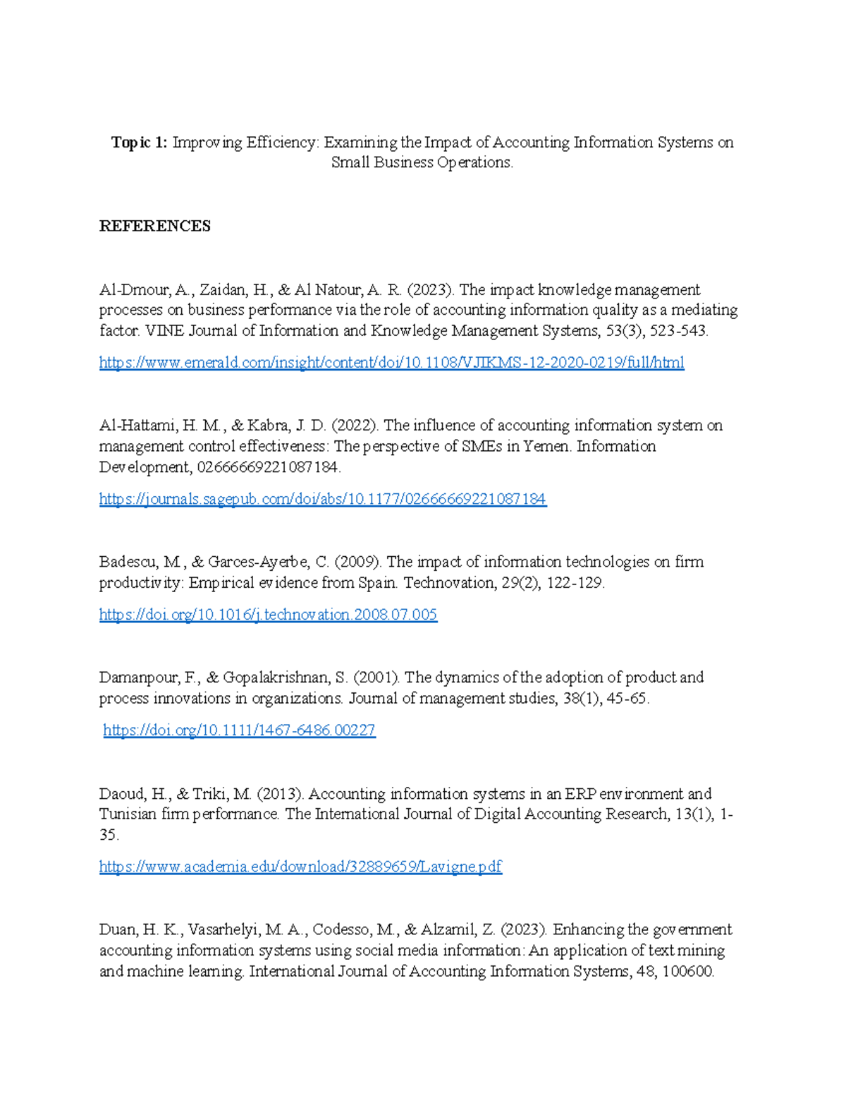 References - Topic 1: Improving Efficiency: Examining the Impact of ...