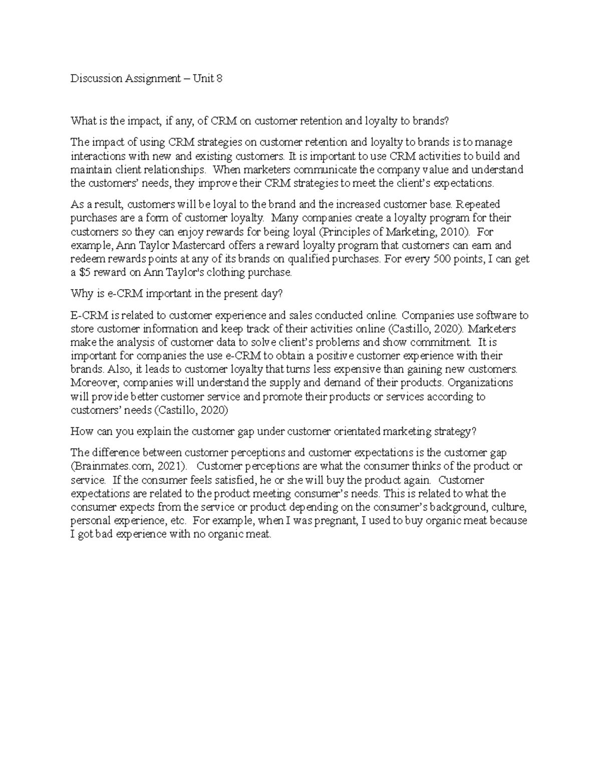 Discussion Assignment- Unit 8 Last discussion - Discussion Assignment – Unit 8 What is the ...