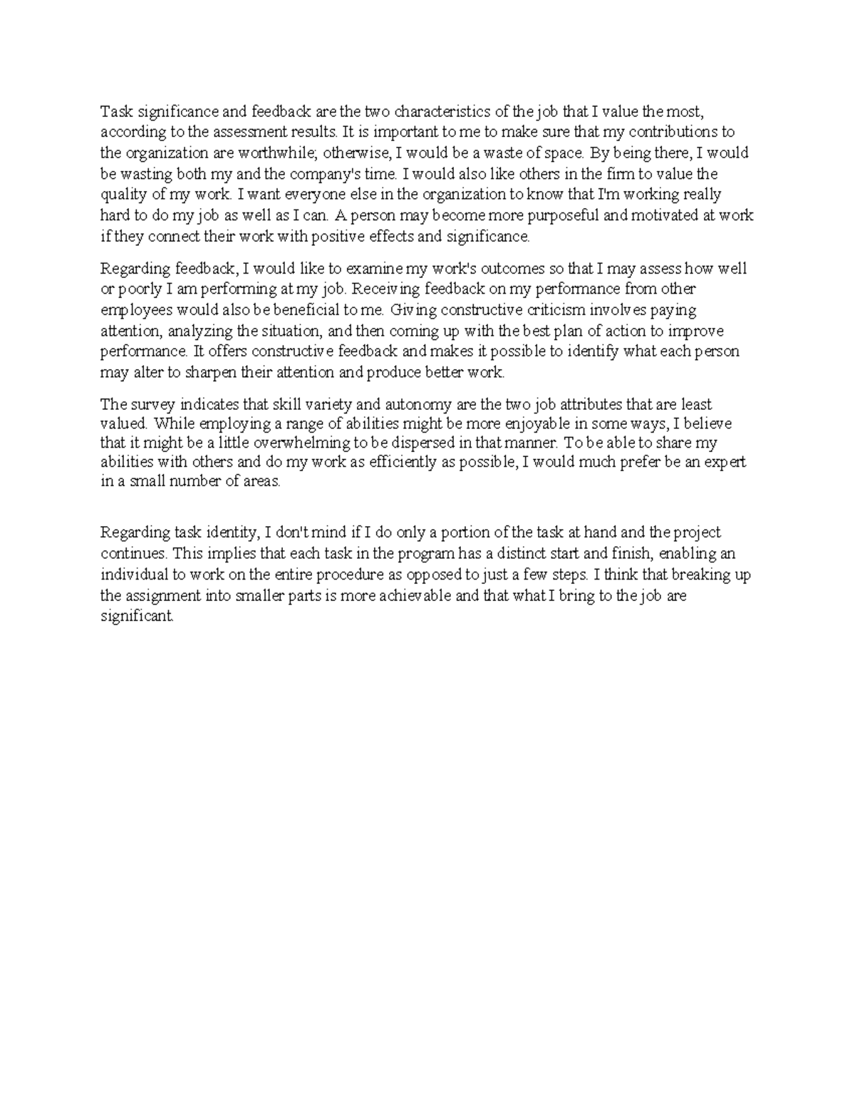 3-1 job charateristics - Task significance and feedback are the two ...