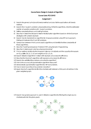 Question Paper Design and analysis of algorithms - B VIth Semester ...
