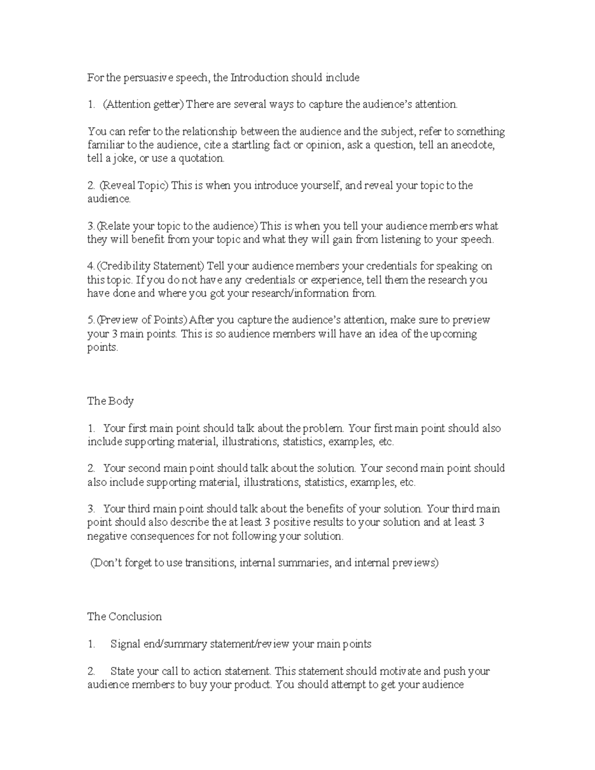Week 11 Notes - For the persuasive speech, the Introduction should ...