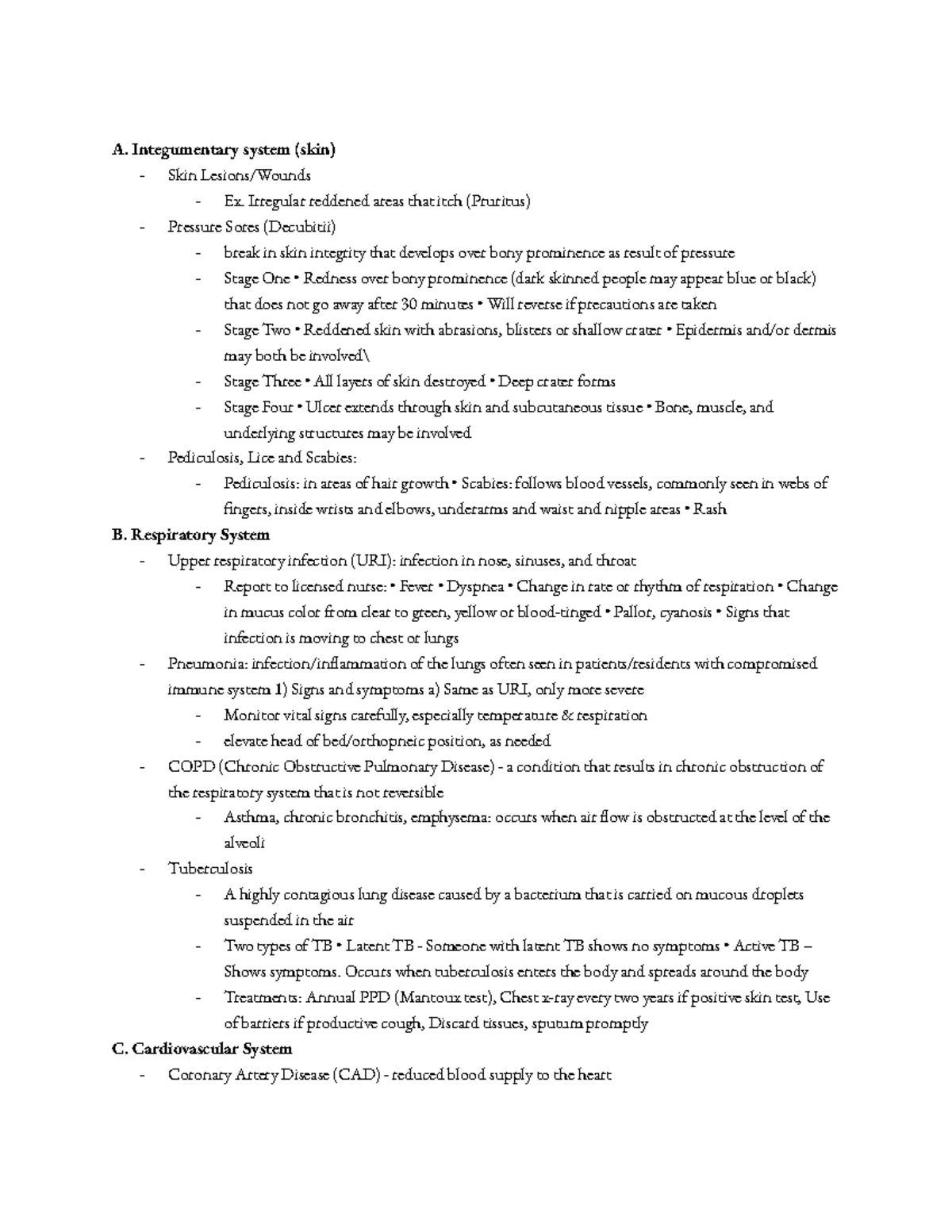 CNA Module 13 Body Systems Notes - A. Integumentary system (skin ...
