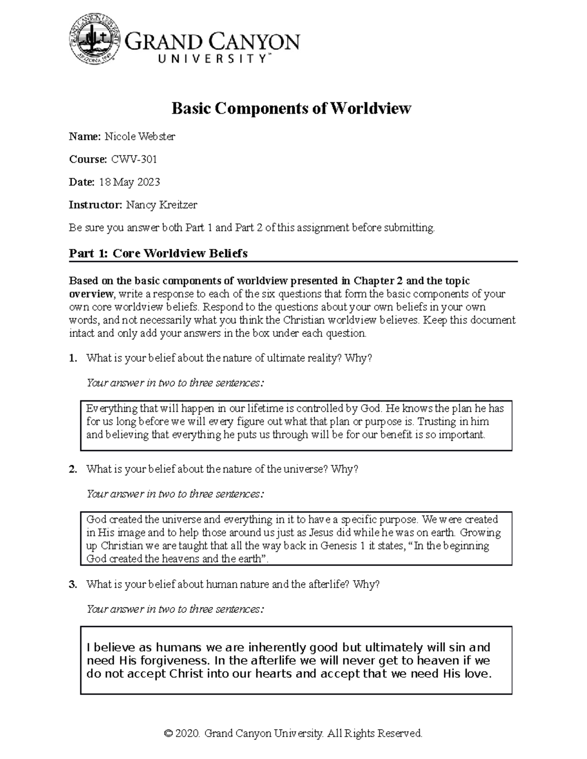 Basic Components Of Worldview - Basic Components of Worldview Name ...