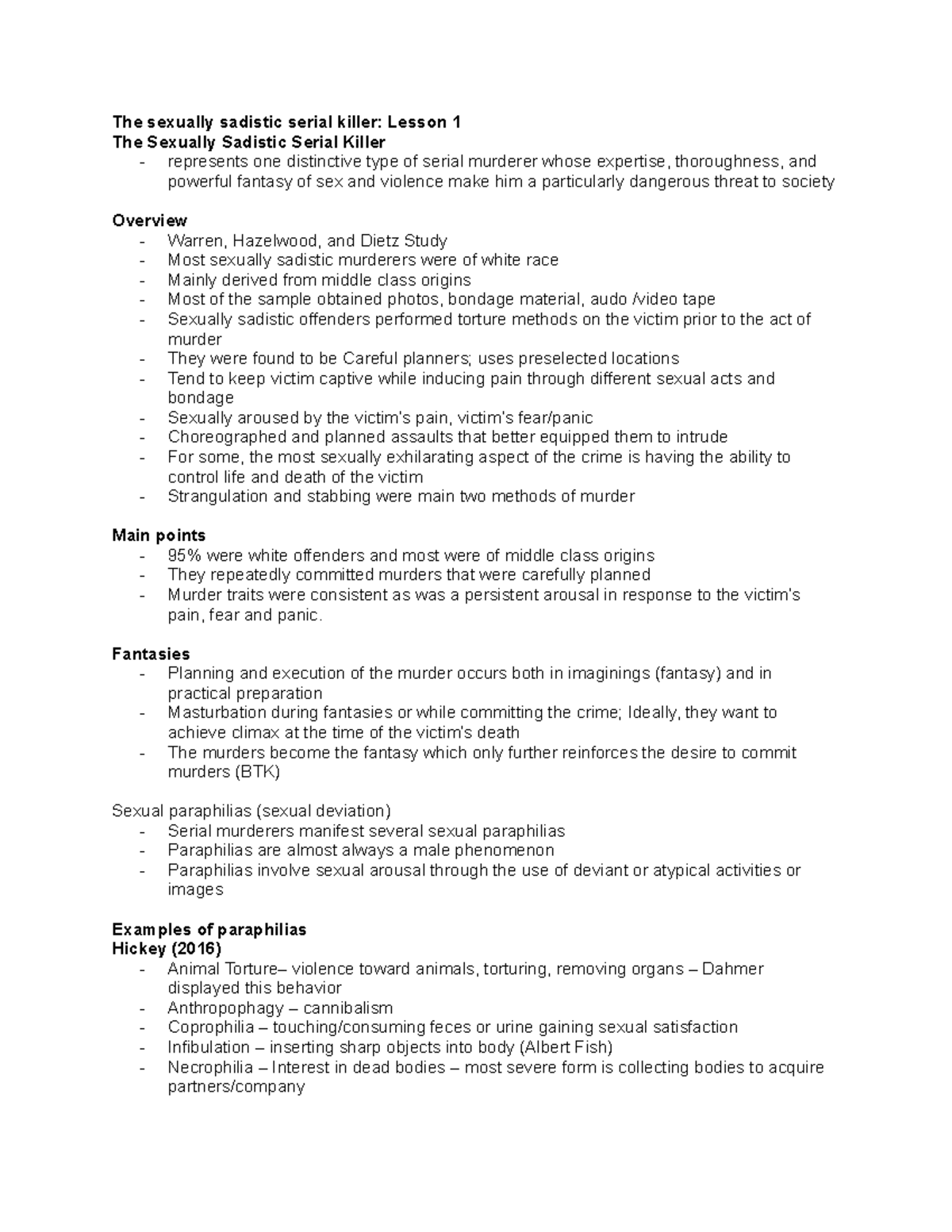 The sexually sadistic serial killer Lesson 1 - Fantasies - Planning and ...