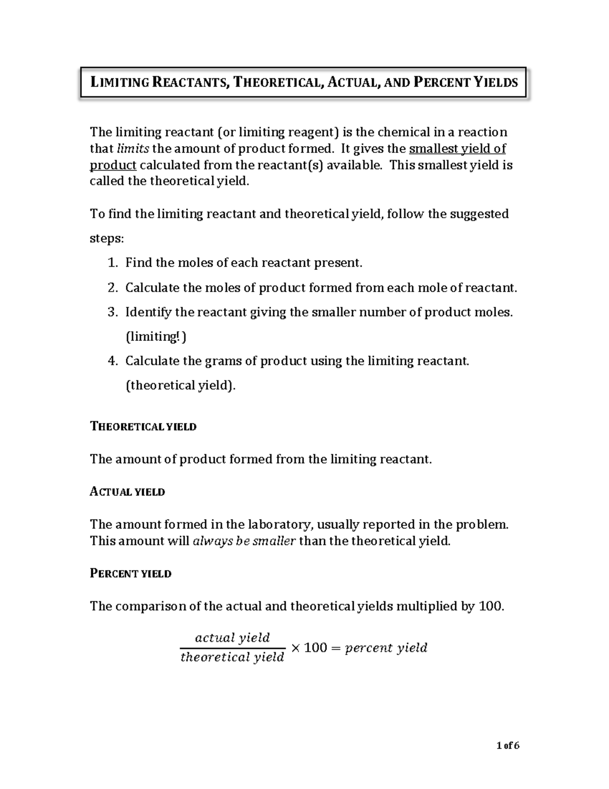 Limiting Reactants key - LIMITING REACTANTS, THEORETICAL, ACTUAL, AND ...