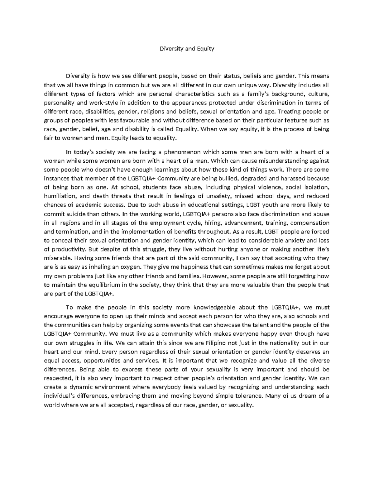 Diversity and Equity - Summary Bachelor of Elementary Education ...
