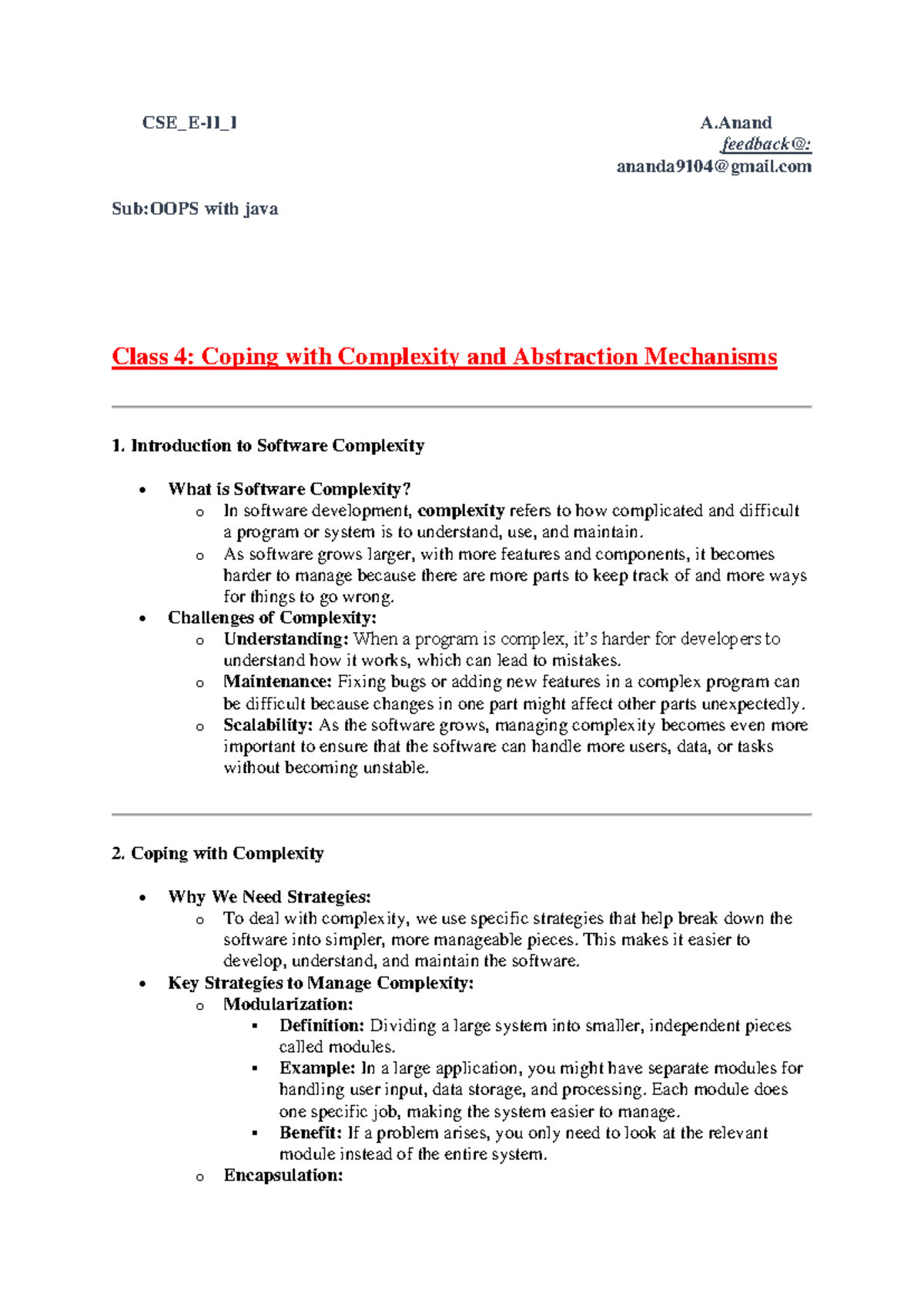 Class 4 Cse E Ii I Opps Claas 4 Csee Iii A Feedback Ananda9104gmail Suboops With Java