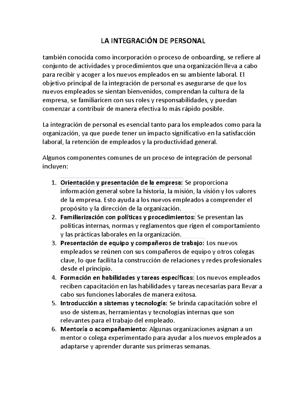 Integracion DEL Personal - LA INTEGRACIÓN DE PERSONAL también conocida ...