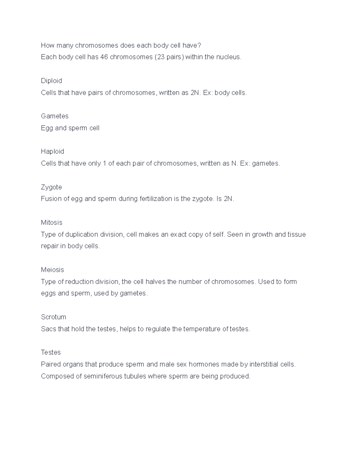 11 reproductive system notes - How many chromosomes does each body cell ...