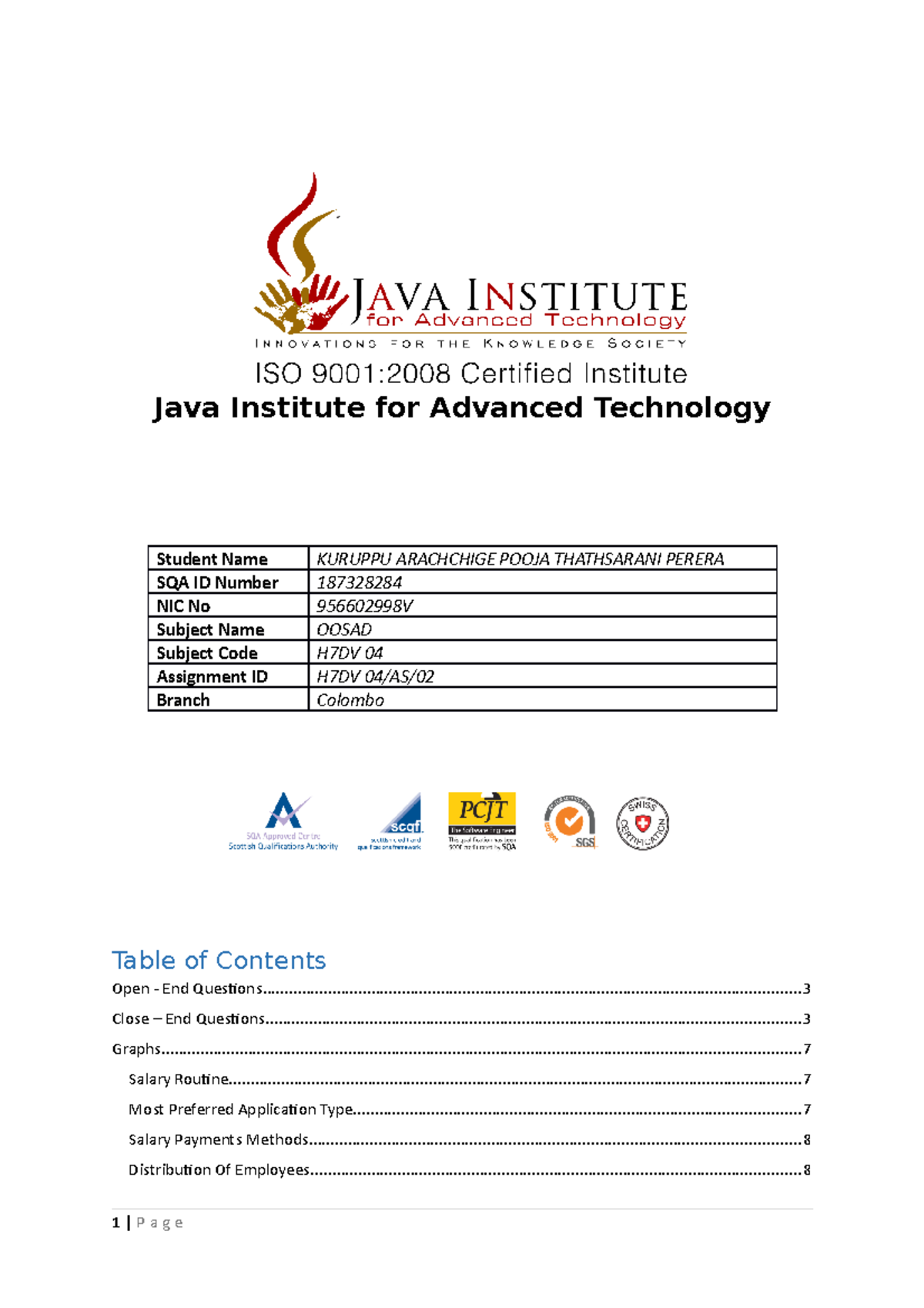 Oosadassignment 2 - it's the programming part - Java Institute for ...