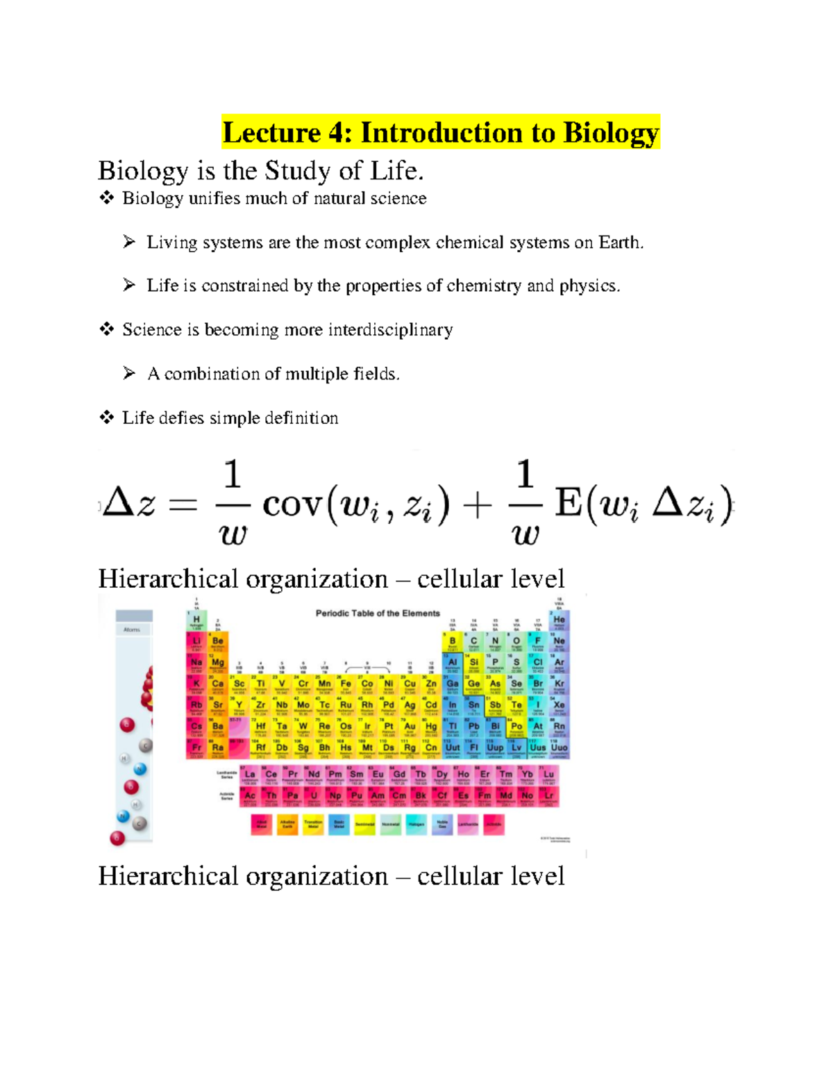 Lecture 4 Biology Intro - Lecture 4: Introduction to Biology Biology is ...