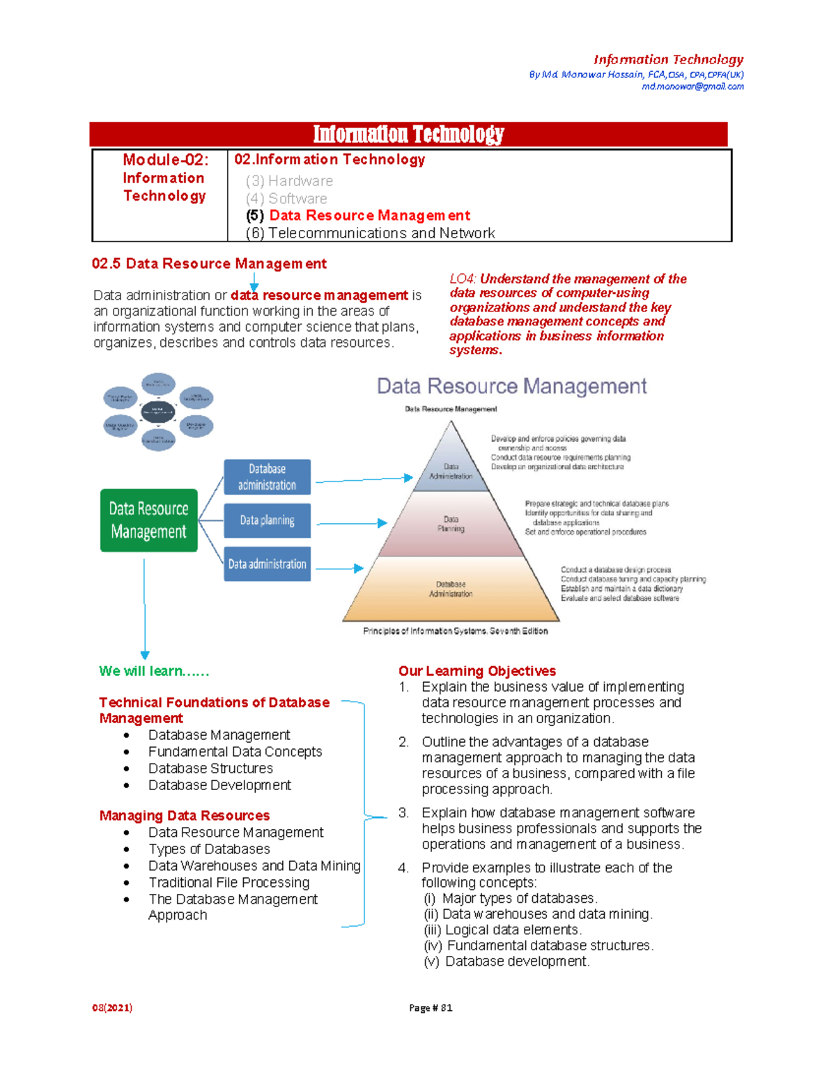 CA(CL) Information Technology 02.5 Data Resource Management (8th Batch ...