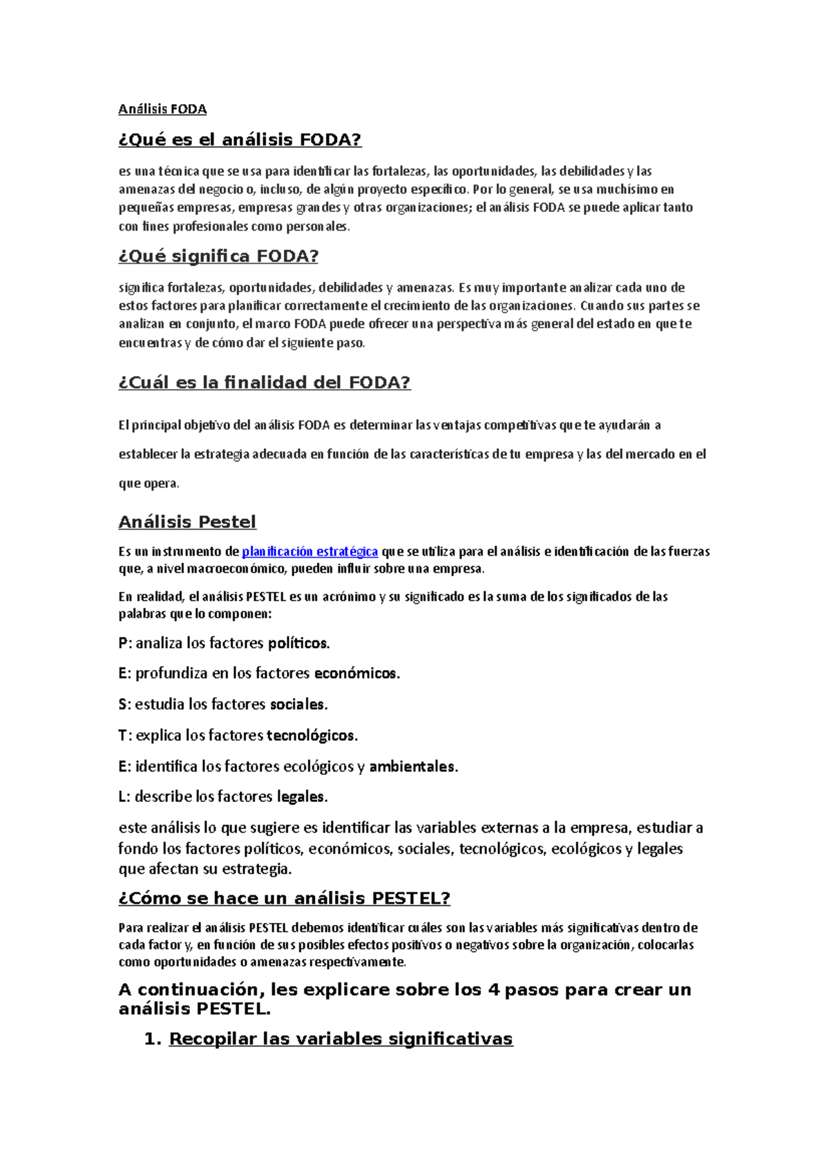 Análisis FODA, analisis Pestel - Análisis FODA ¿Qué es el análisis FODA ...