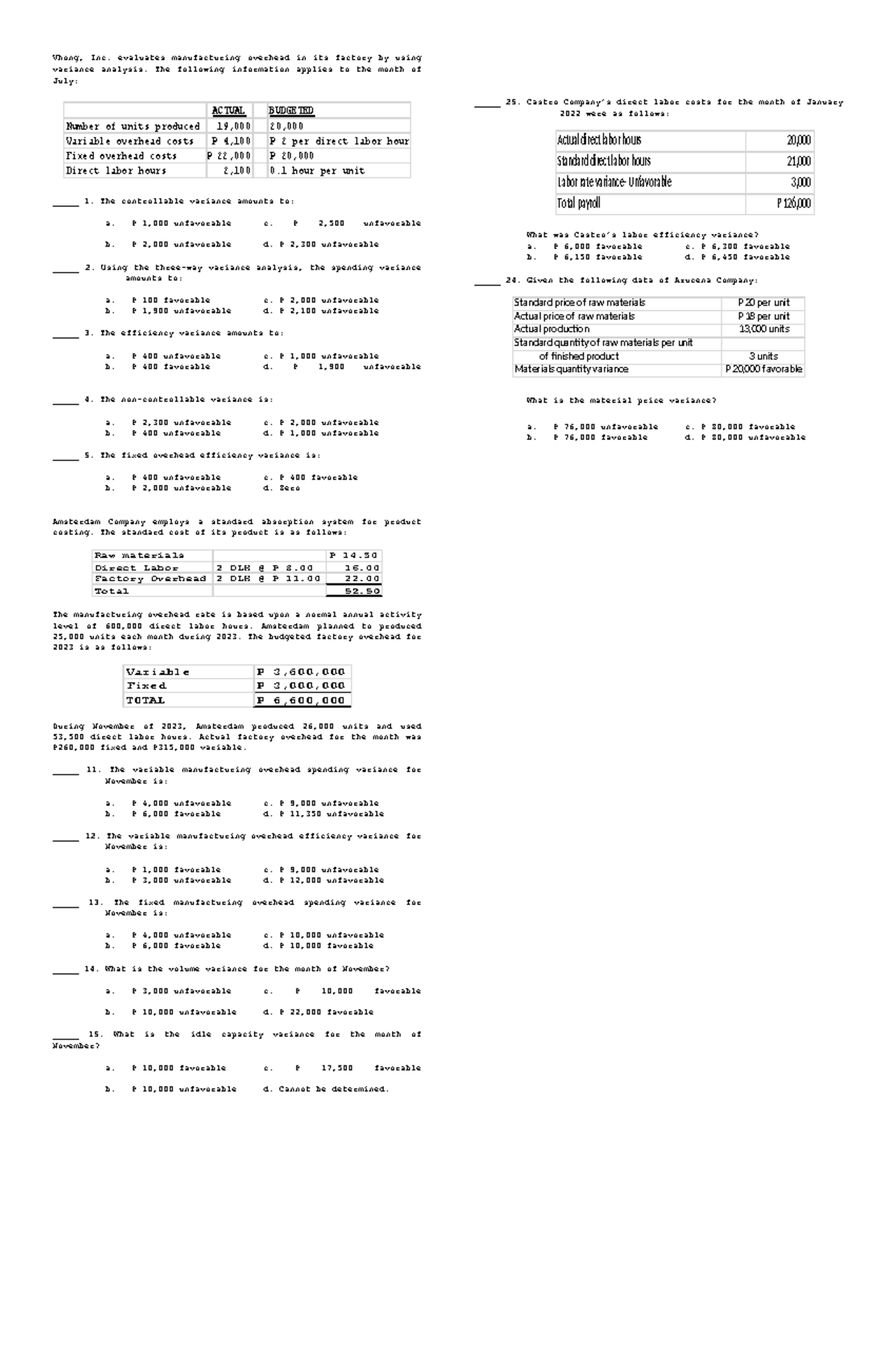 Standard Costing Example for printing - Vhong, Inc. evaluates ...