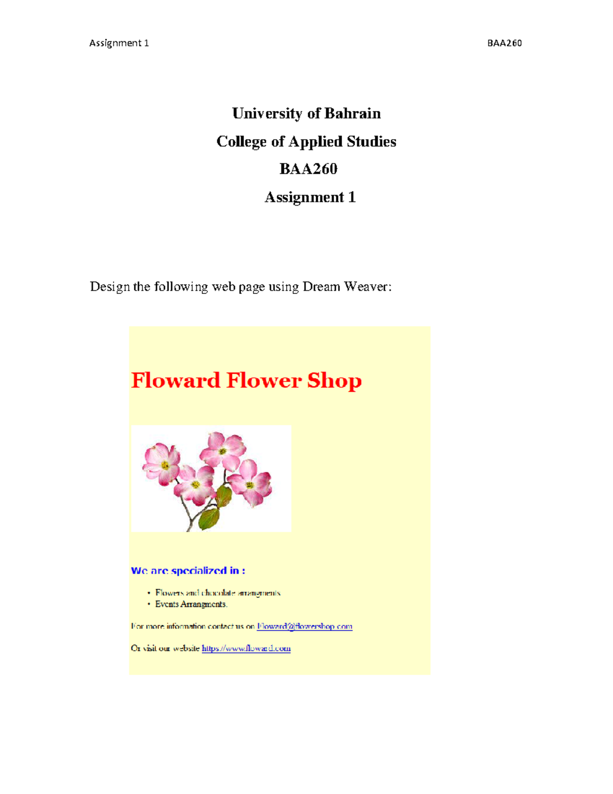 BAA260-Assignment 1 - Assignment 1 BAA University of Bahrain College of ...