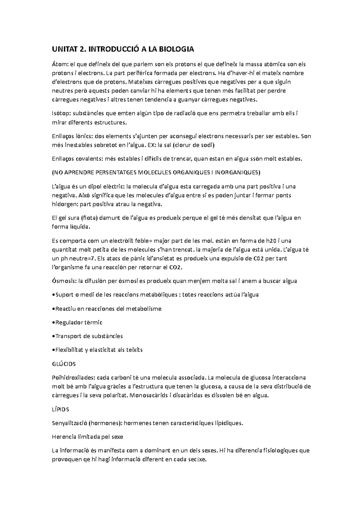 Unitat 2 introduccio bio - UNITAT 2. INTRODUCCIÓ A LA BIOLOGIA Átom: el que defineix del que ...