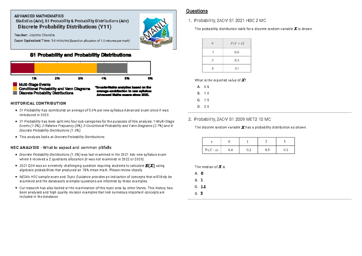 Discrete Probability Distributions - S1 Probability has been split into ...