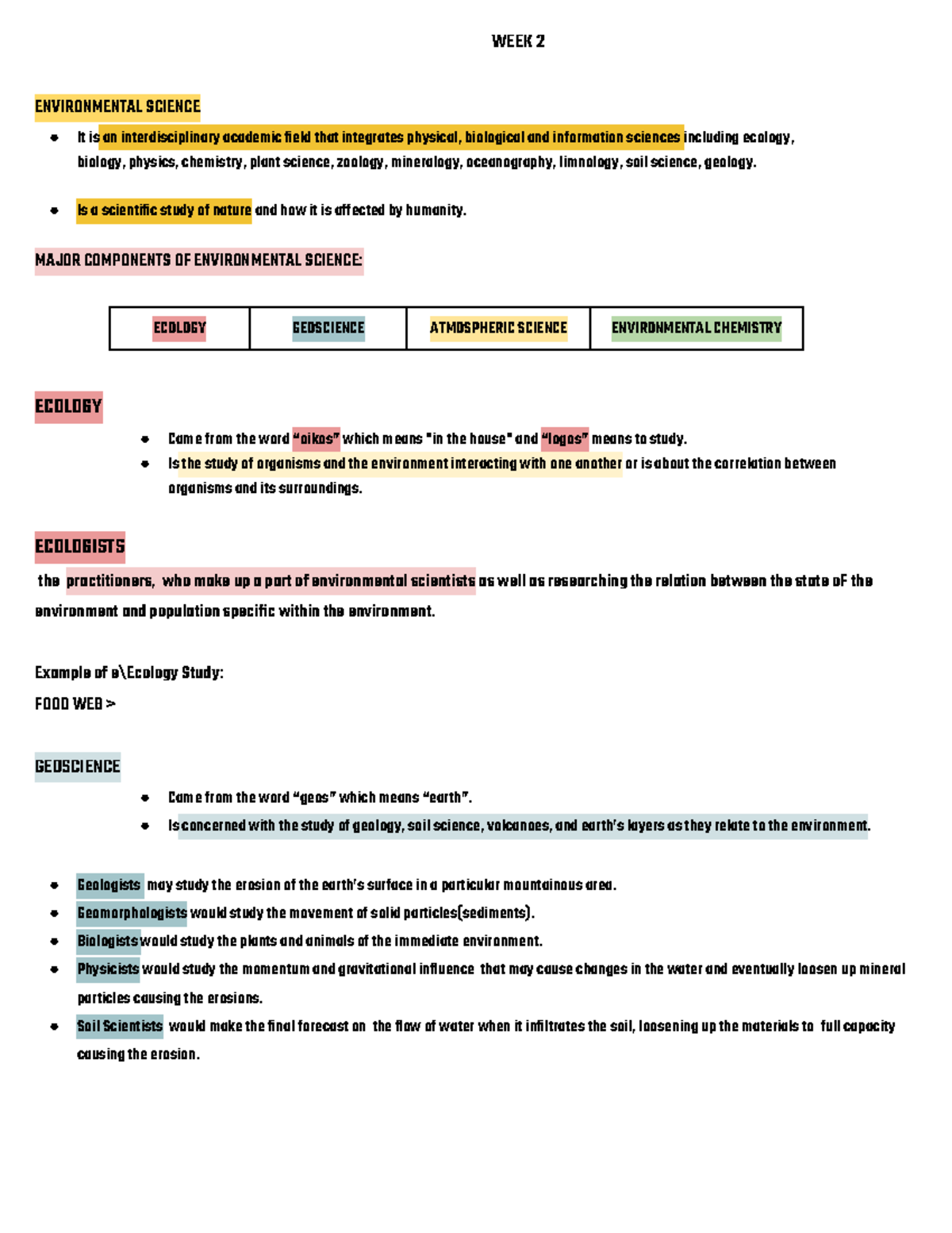 Escie- Reviewer - WEEK 2 ENVIRONMENTAL SCIENCE It is an interdisciplinary academic field that ...