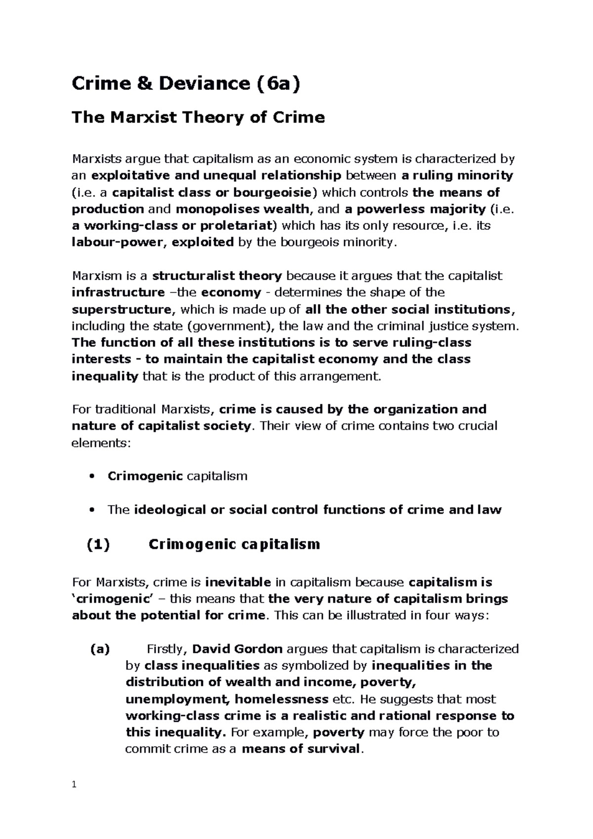 Crime 6a-Trad Marxism - Crime & Deviance (6a) The Marxist Theory of ...