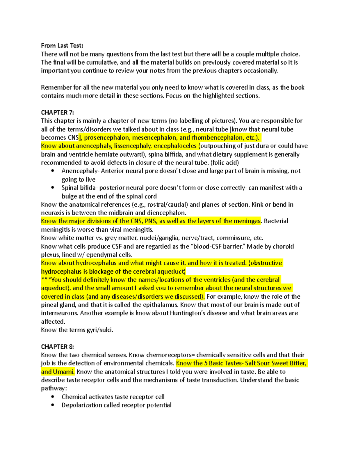 Exam 2 Review Sheet - Professor Julia Peterman - From Last Test: There ...