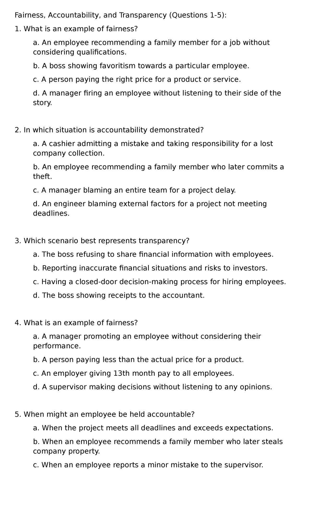 QUIZ 2 ( Business Ethics) - Fairness, Accountability, and Transparency ...