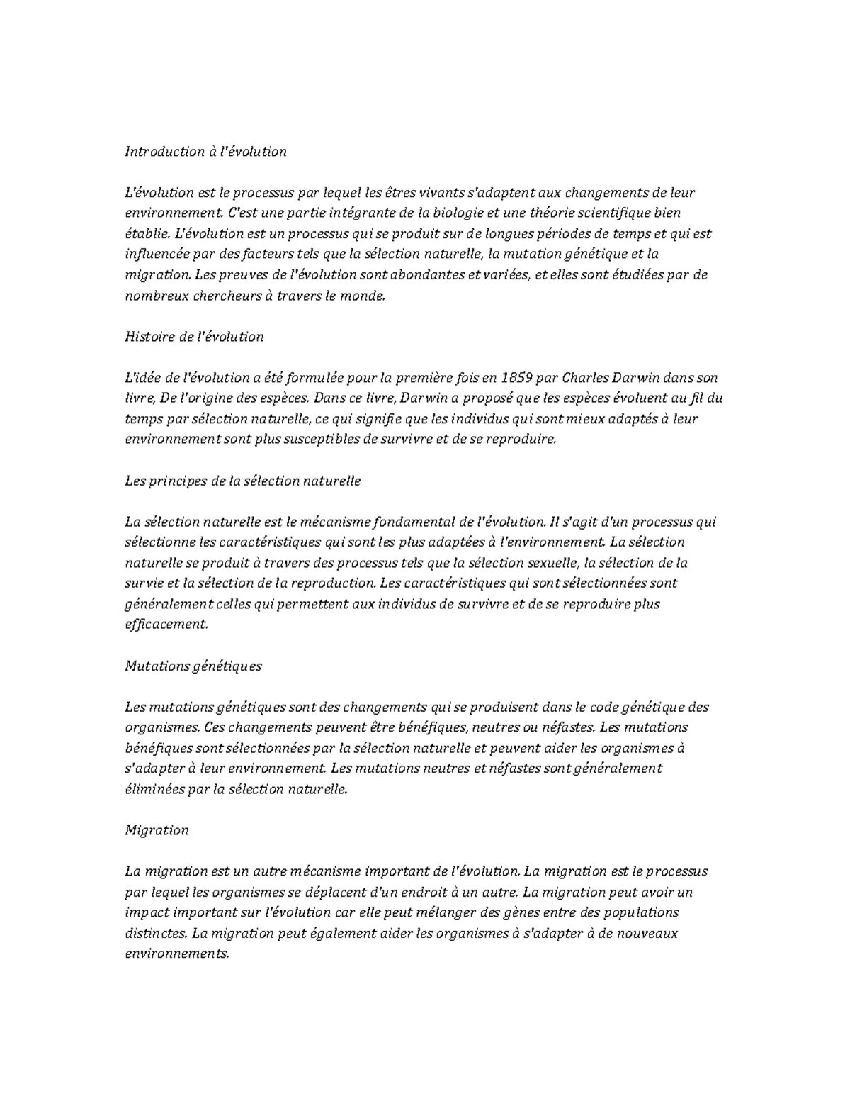 Evolutionary Biology Notes de cours - Introduction à l'évolution L ...