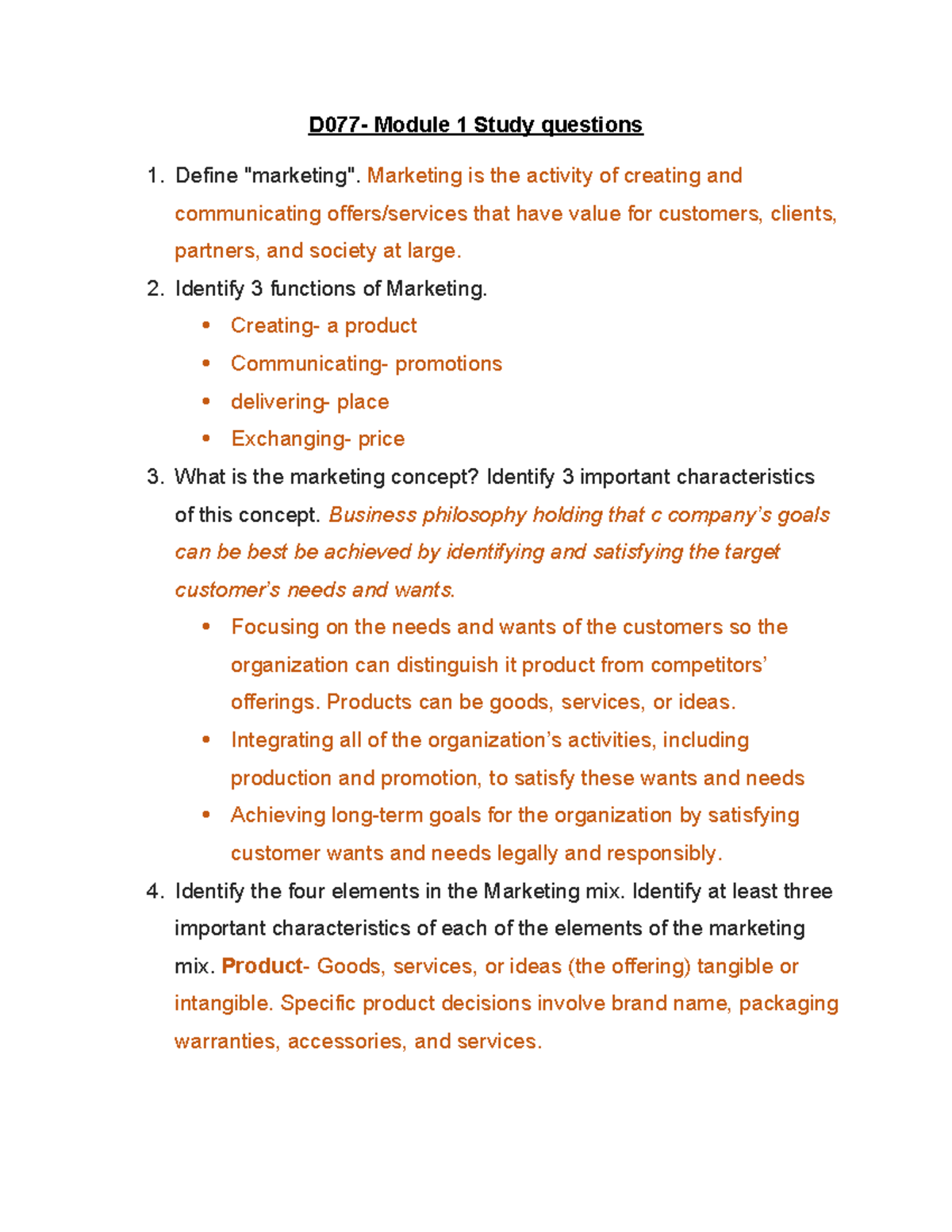 D077 Module 1 New study questions - D077- Module 1 Study questions ...