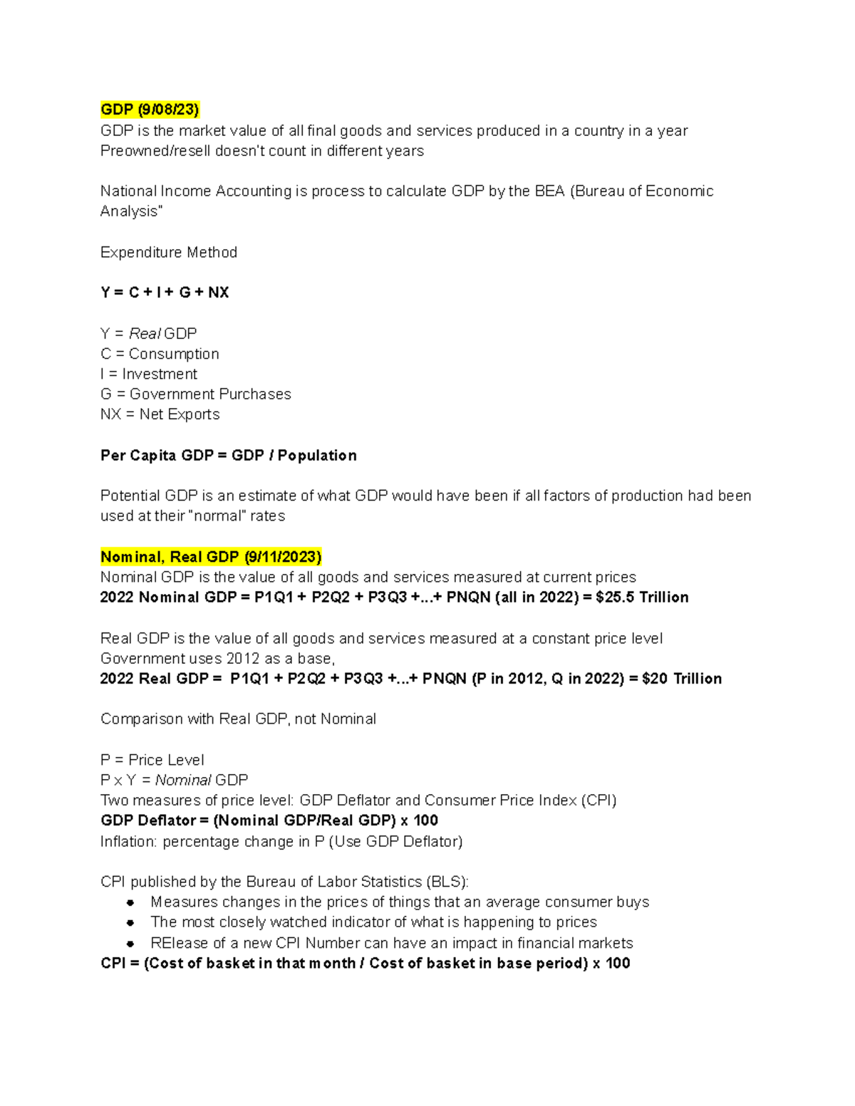 EC102 Notes Unit 1 - GDP (9/08/23) GDP is the market value of all final ...