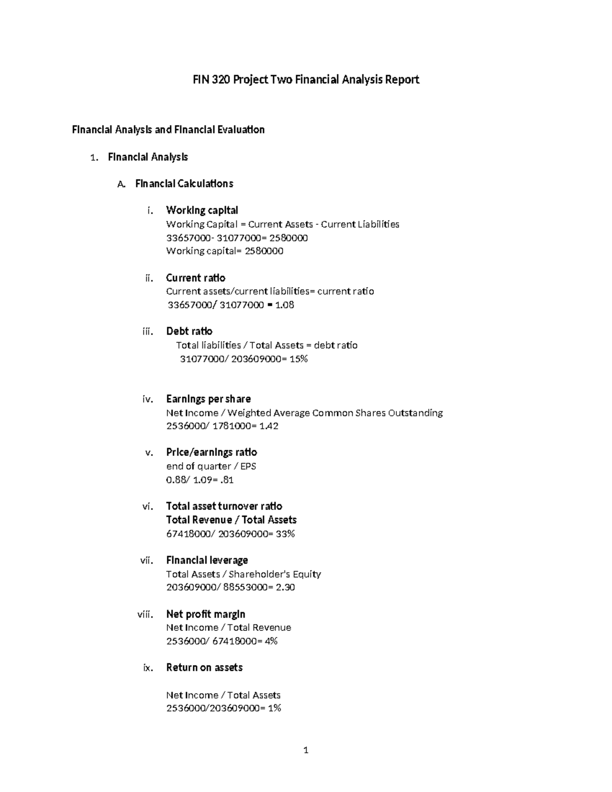 FIN 320 Project Two Financial Analysis Report - Financial Analysis A ...