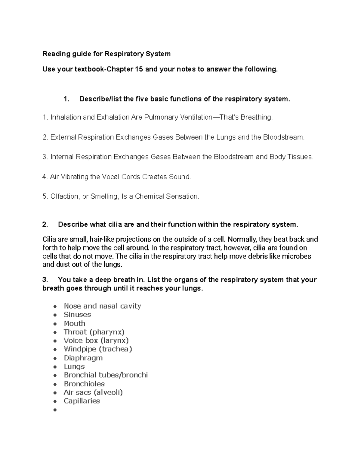 The Chemistry Work - the class work. - Reading guide for Respiratory ...