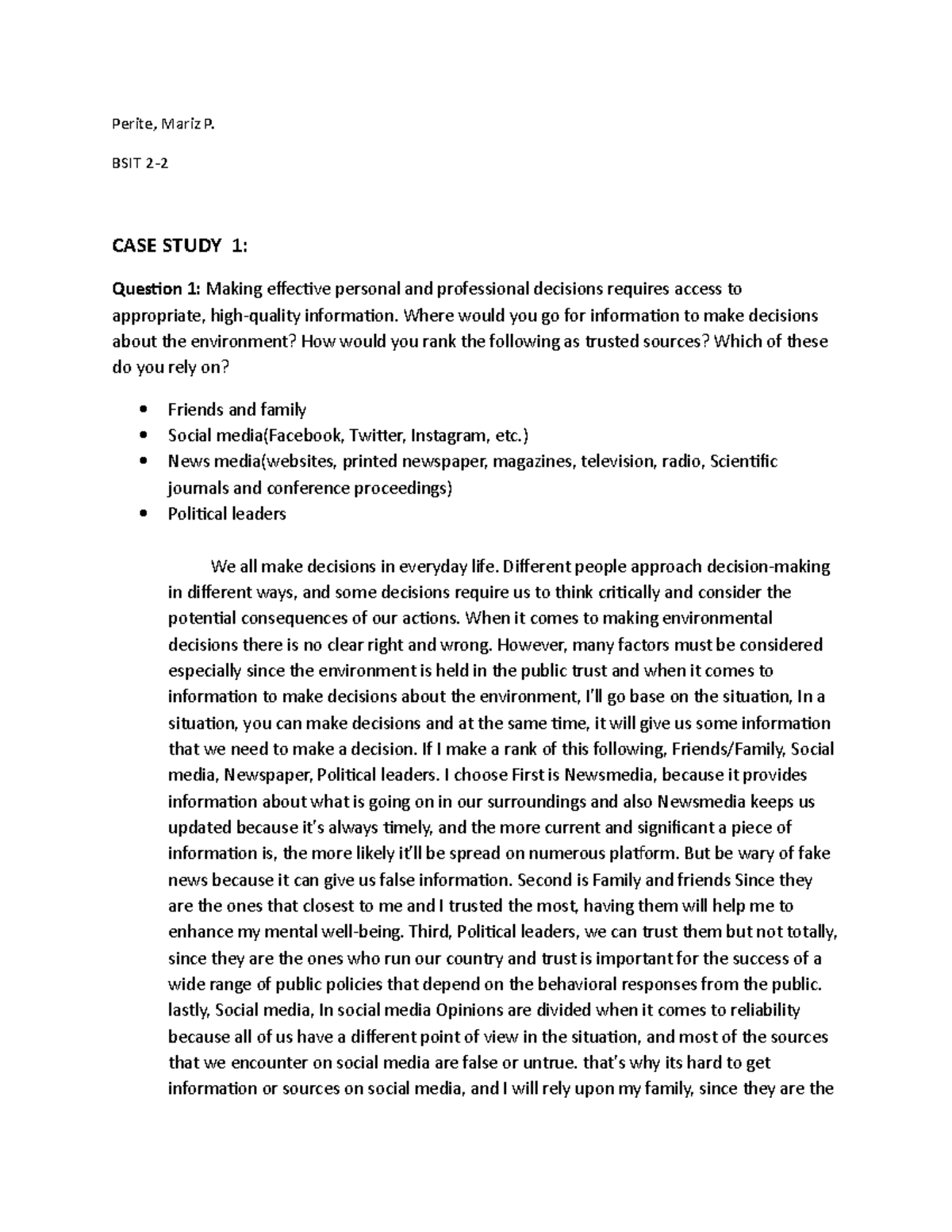 Perite, Mariz P - asdasdasd - Perite, Mariz P. BSIT 2- CASE STUDY 1 ...