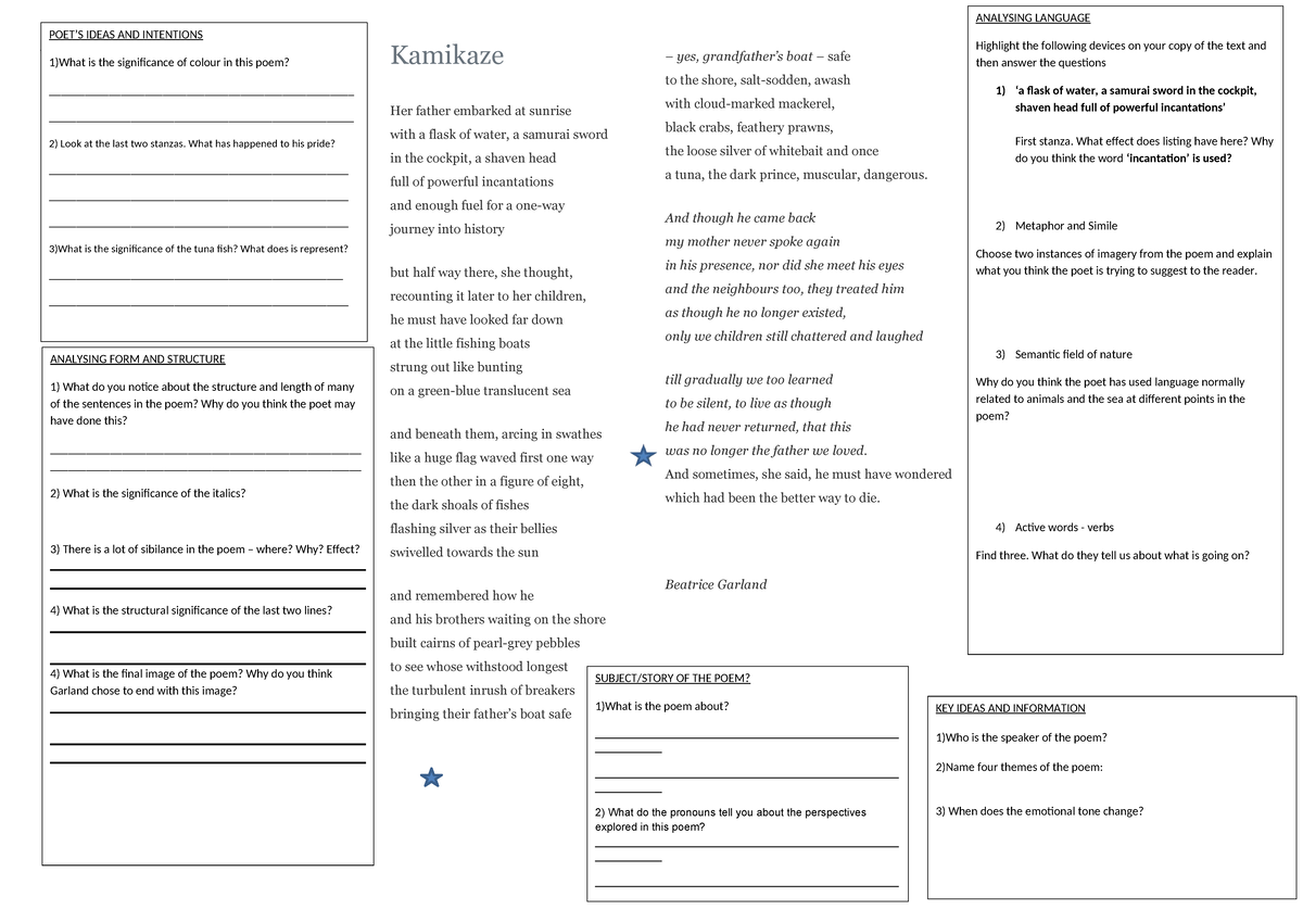 Lesson 10 HW Kamikaze analysis sheet - . ANALYSING FORM AND STRUCTURE 1 ...
