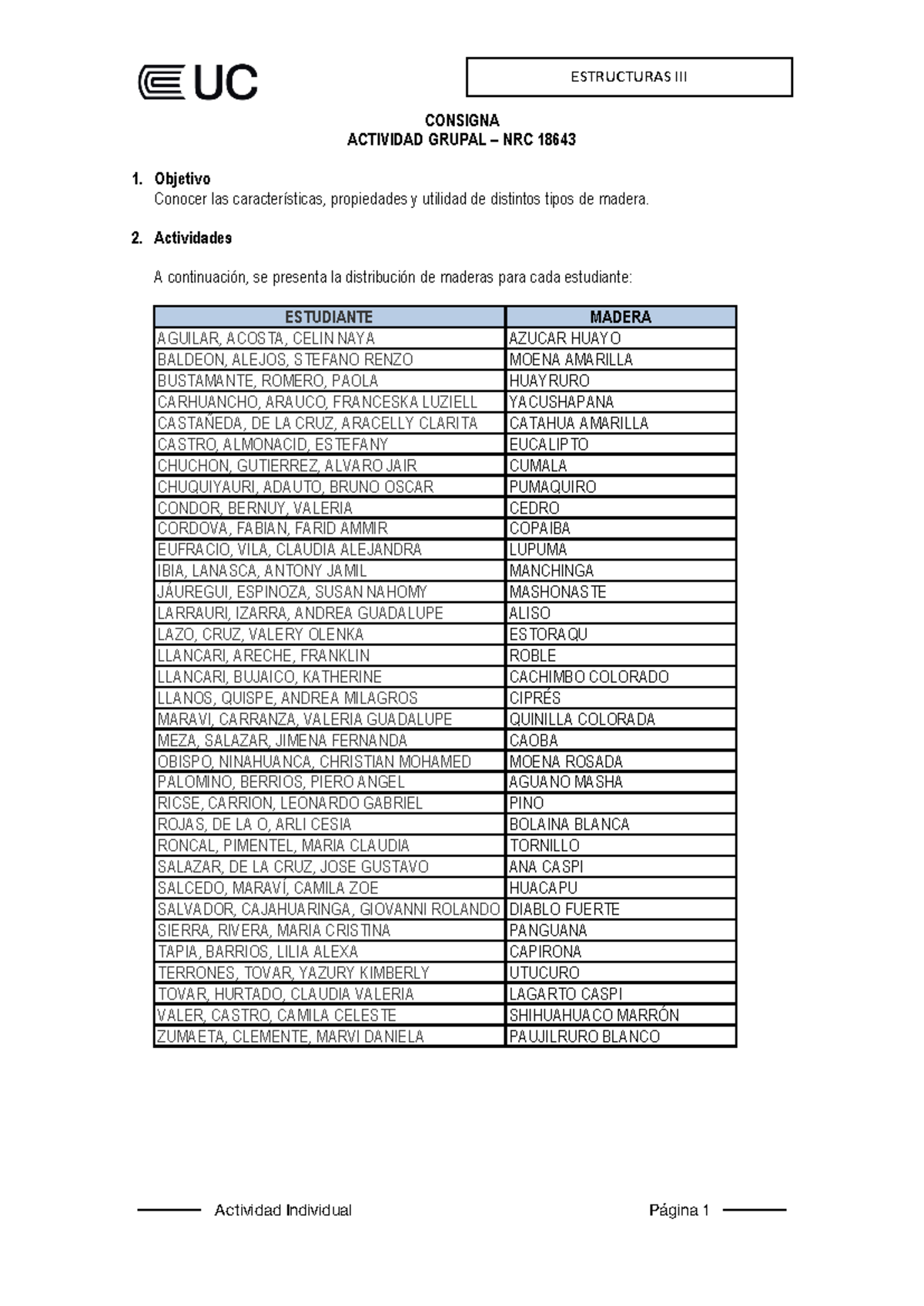 Actividad Individual - 18643 - Actividad Individual Página 1 ESTRUCTURAS III CONSIGNA ACTIVIDAD ...