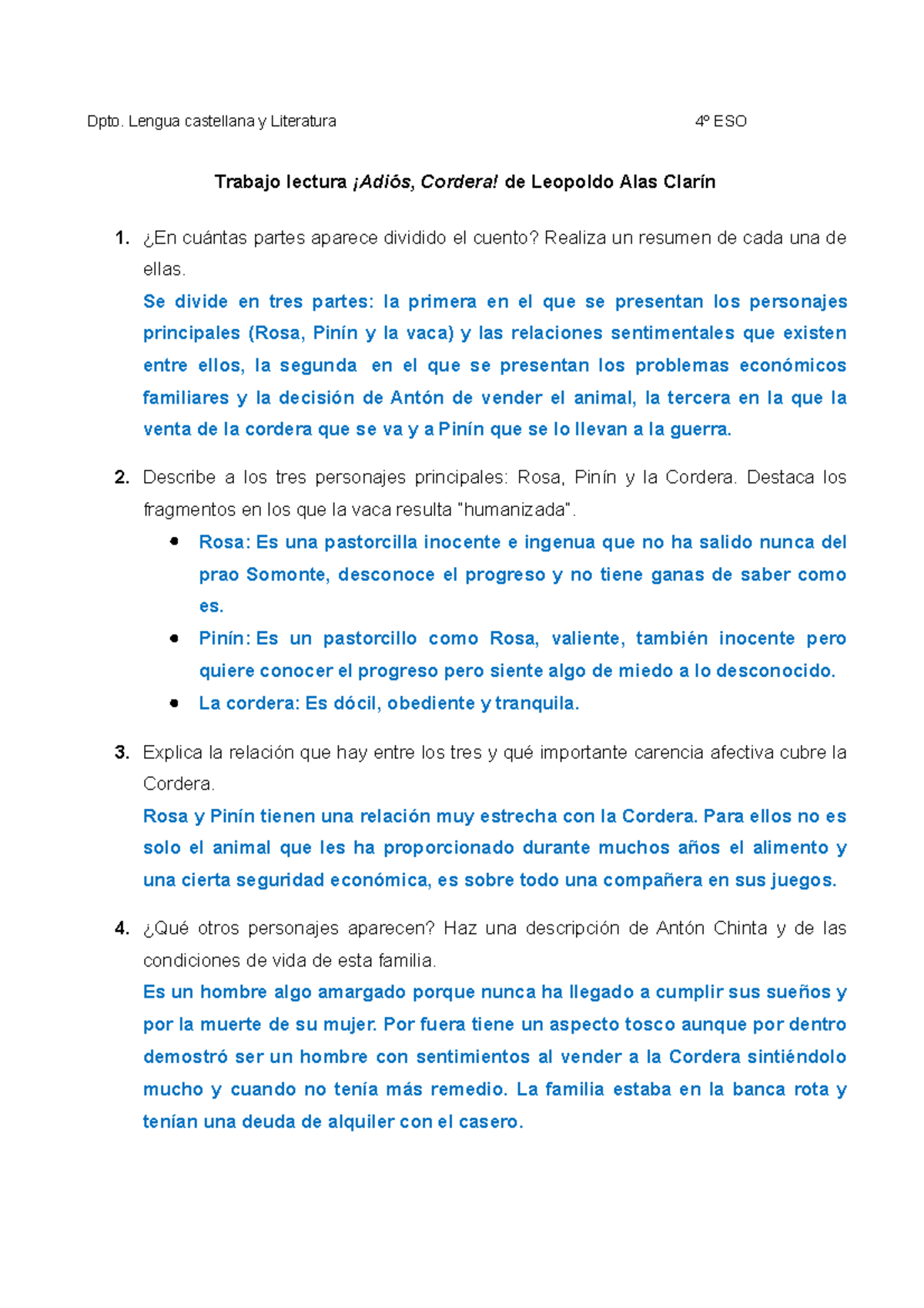 Trabajo lectura ¡Adiós, Cordera de Leopoldo Alas Clarín - Dpto. Lengua ...